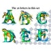 Watercolor Sea Turtle Alphabet Clipart: A-Z PNG Letters (digital ...