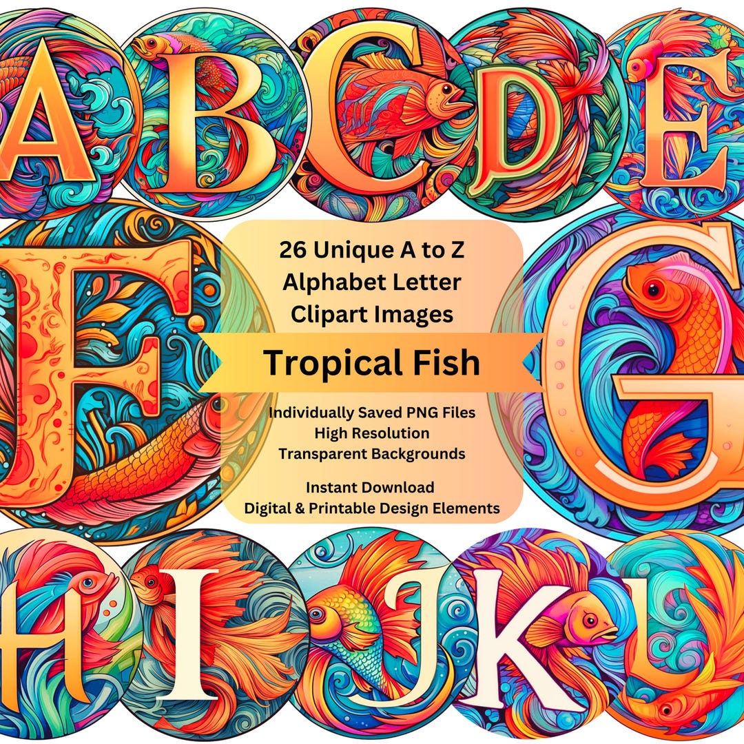 Tropical Fish Alphabet PNG: Under the Sea Clipart (digital Download) - Etsy