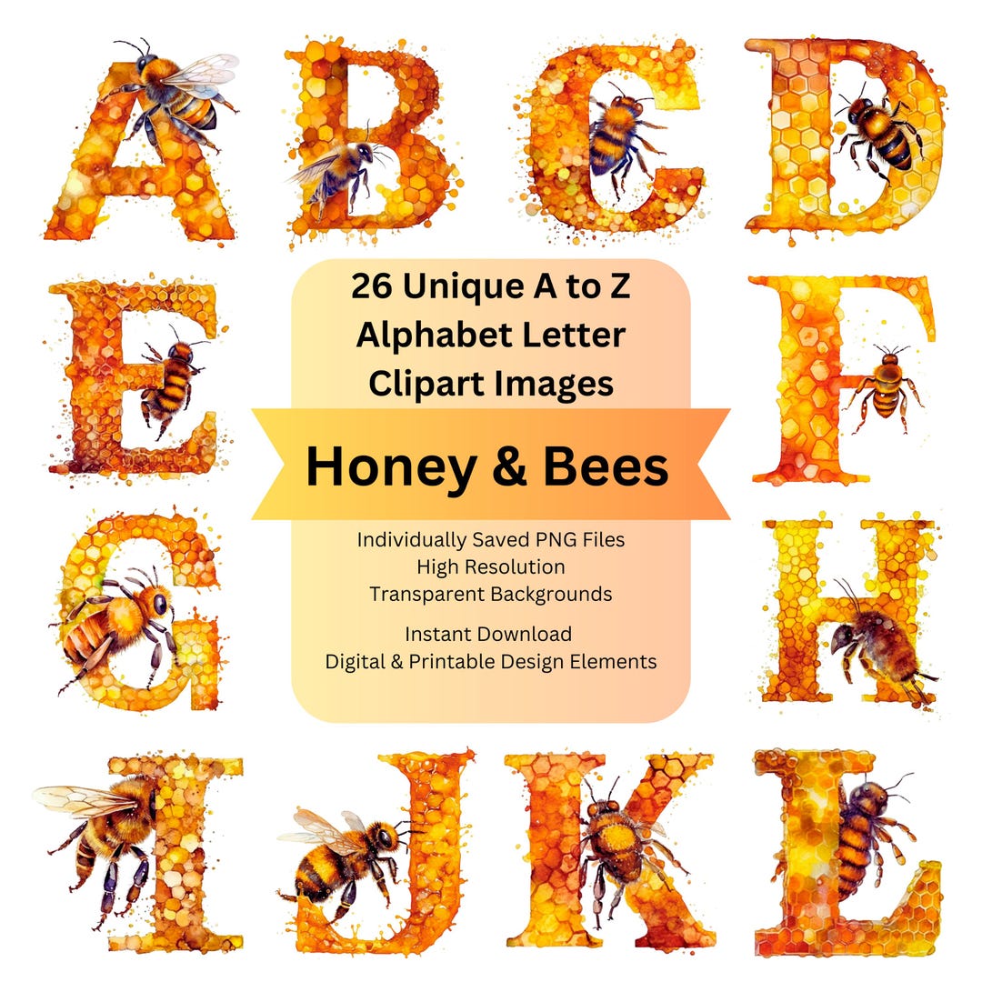 Bee Digital Clipart Alphabet Letters PNG for Bumble Bee Clip Art ...