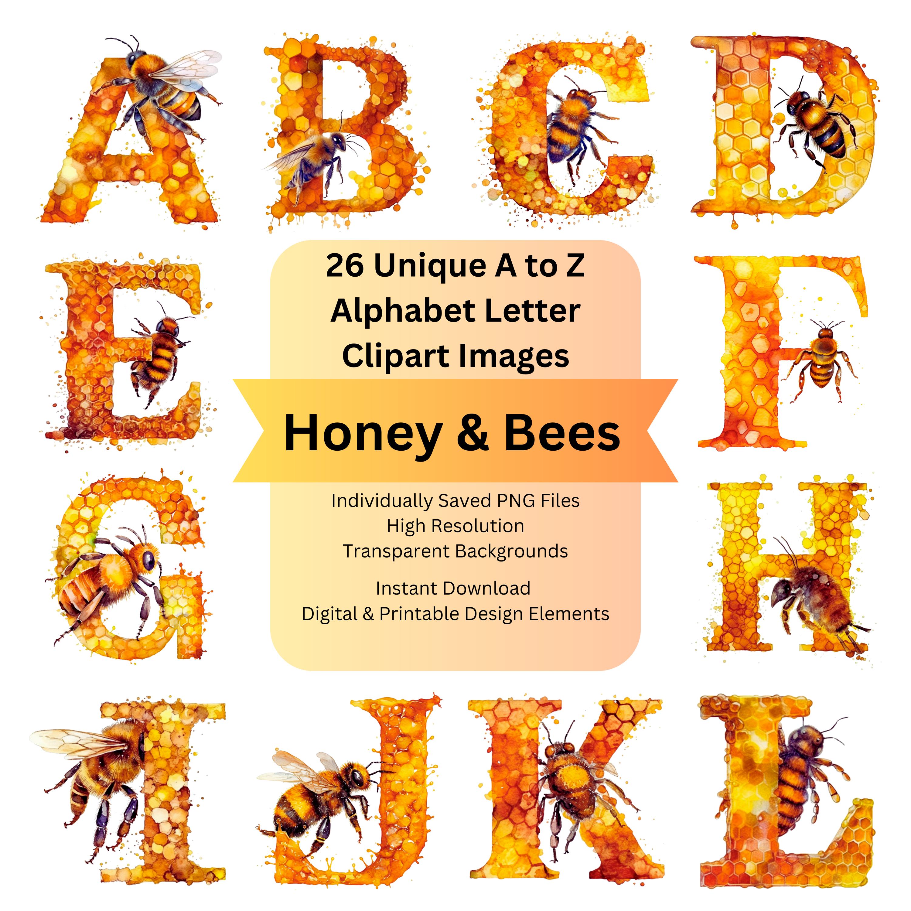 Bee Digital Clipart Alphabet Letters PNG for Bumble Bee Clip Art ...