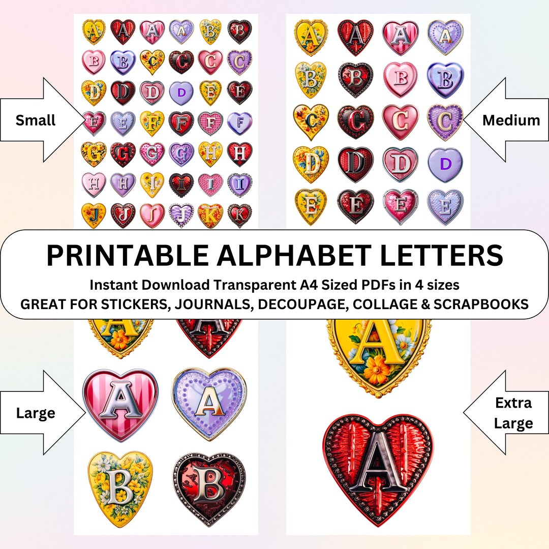 Love Heart Alphabet Stickers: Vintage Ephemera Collage (printable PDF ...