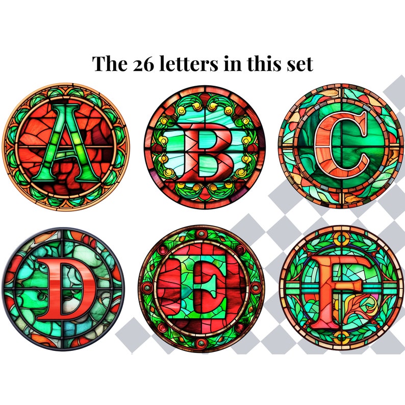 Christmas Stained Glass Alphabet Clipart: A-Z PNG Letters (digital ...