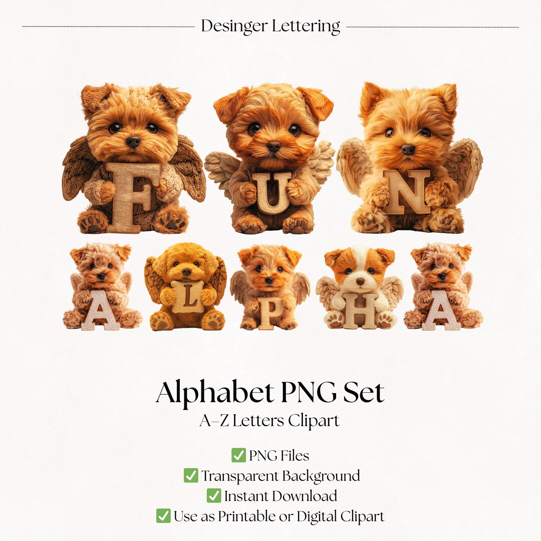 Dog Clipart Alphabet Letters | Angel Wing PNG Fonts | Decorative ...