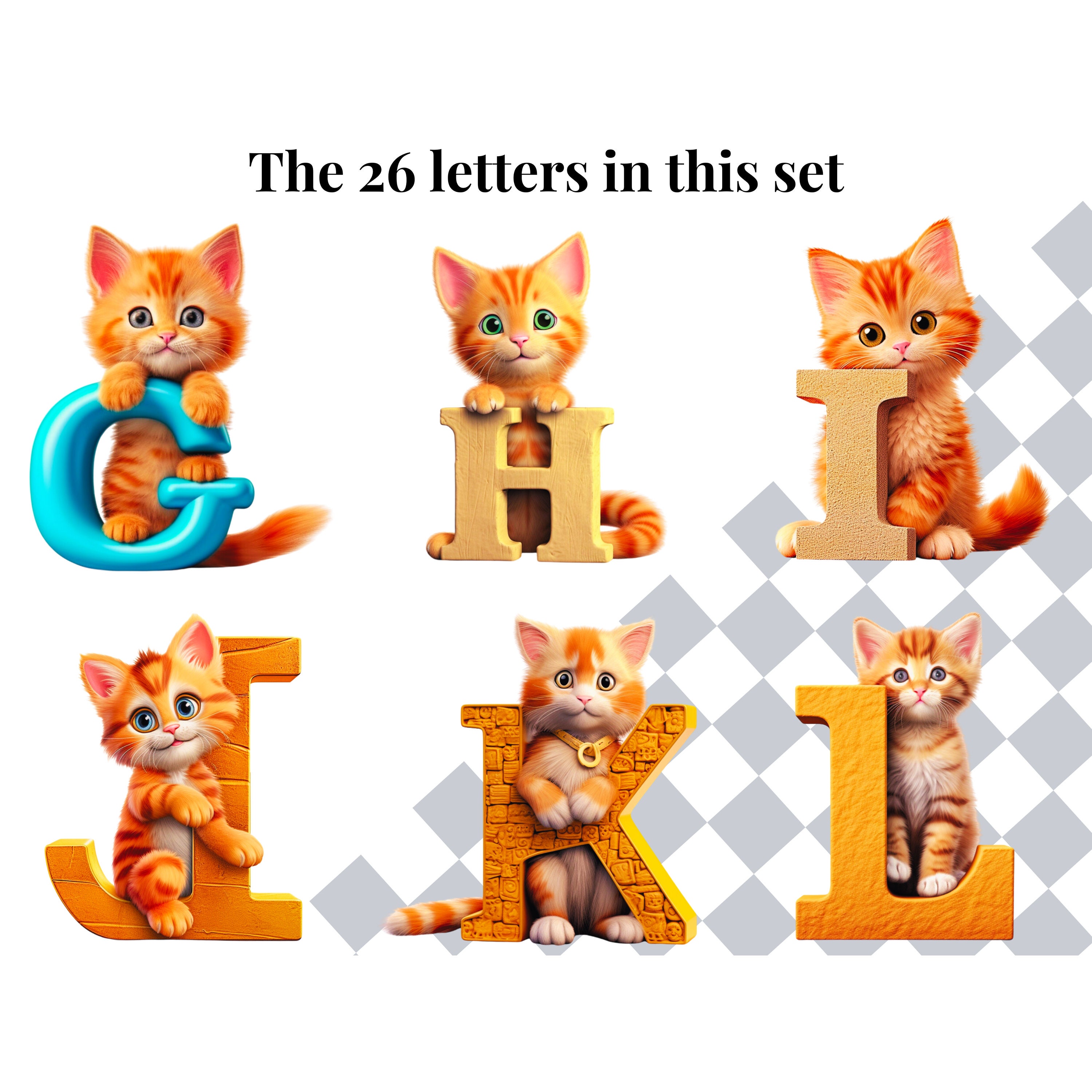 Cat Digital Clipart Alphabet Letters PNG for Cute Fonts for Cricut ...