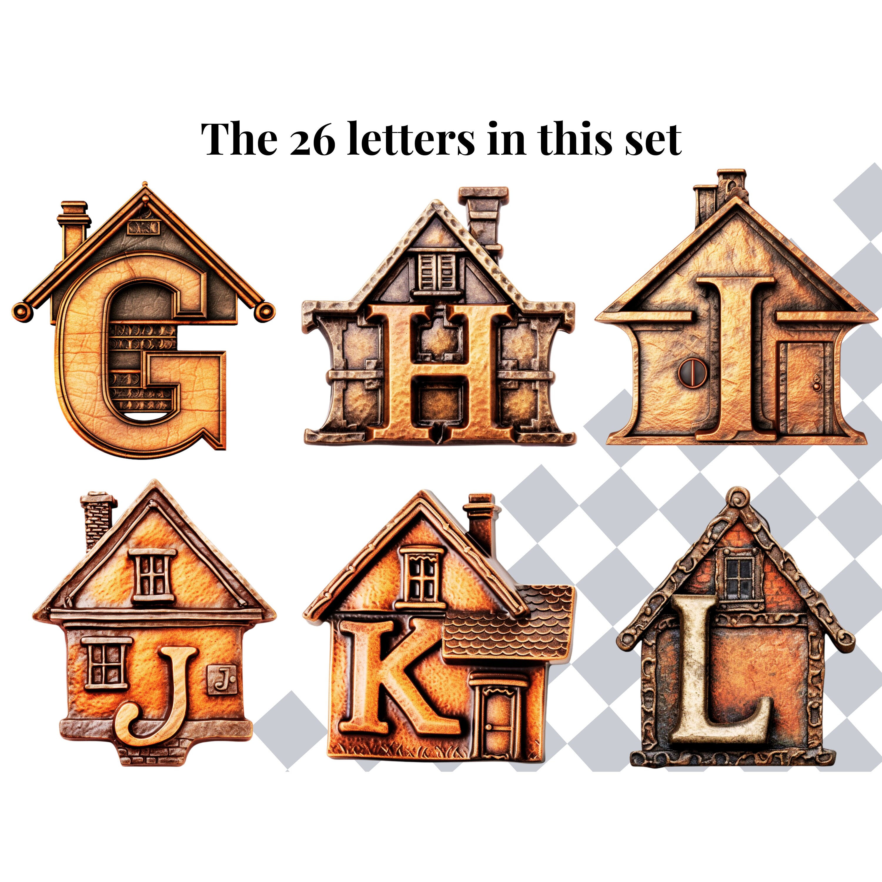 Bronze House Alphabet Clipart: Vintage PNG Letters (digital Download ...