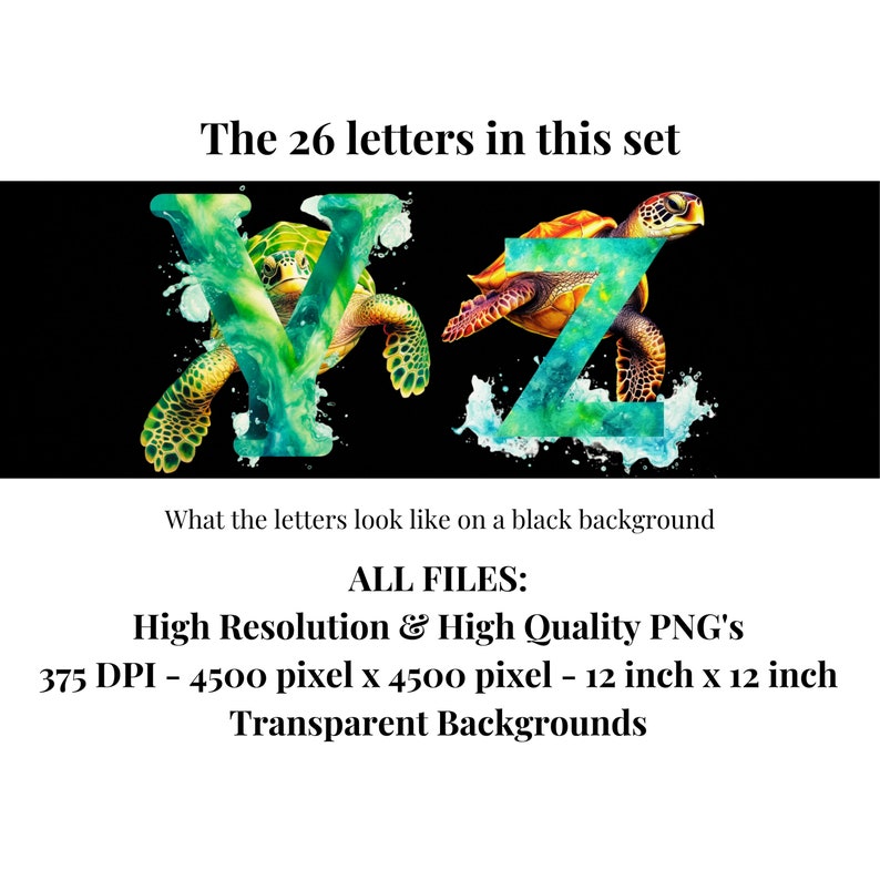 Sea Turtle PNG Watercolor Animals Alphabet Clipart for Under the Sea ...