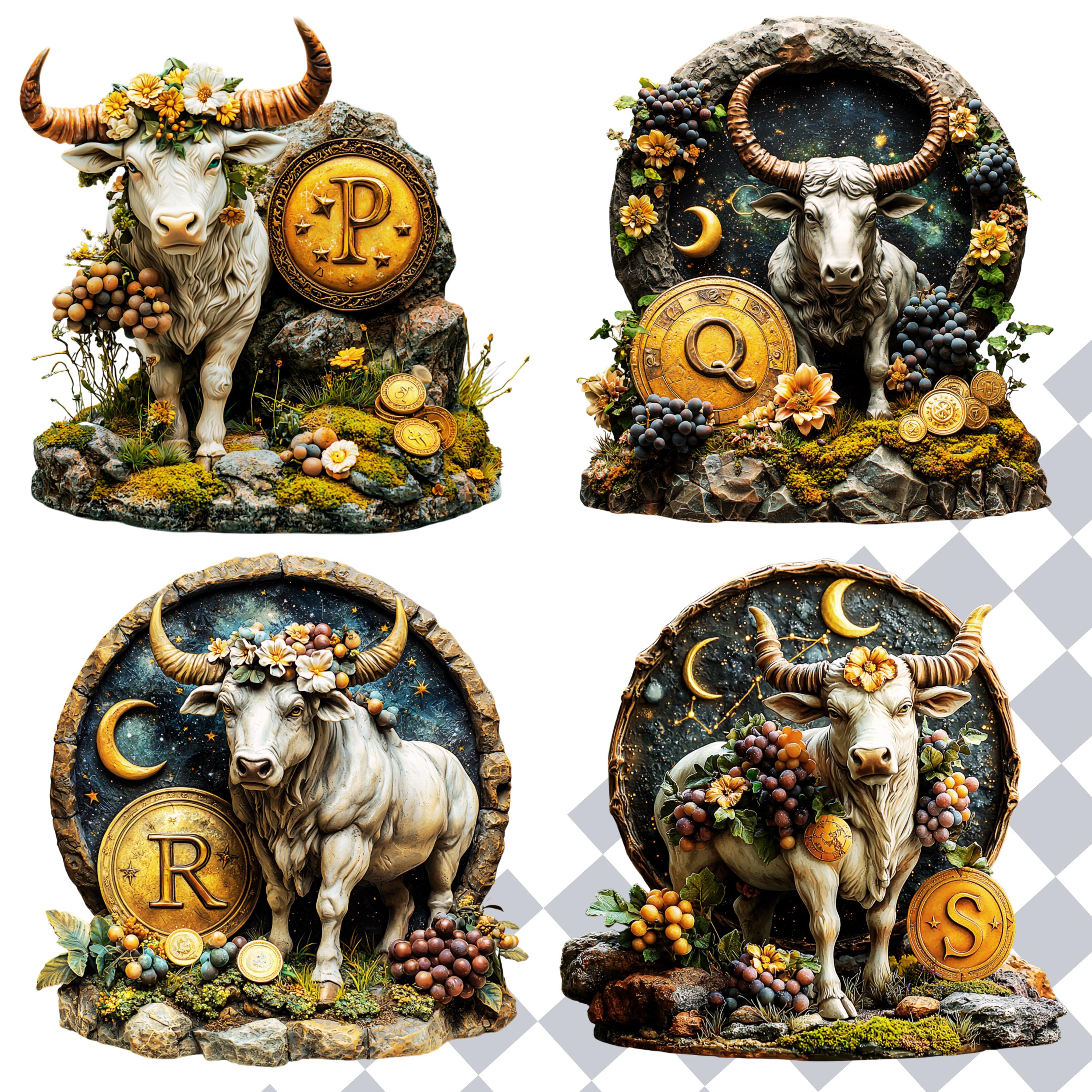 Taurus Zodiac Clipart Alphabet: Celestial Star Sign Letters (PNG) - Etsy