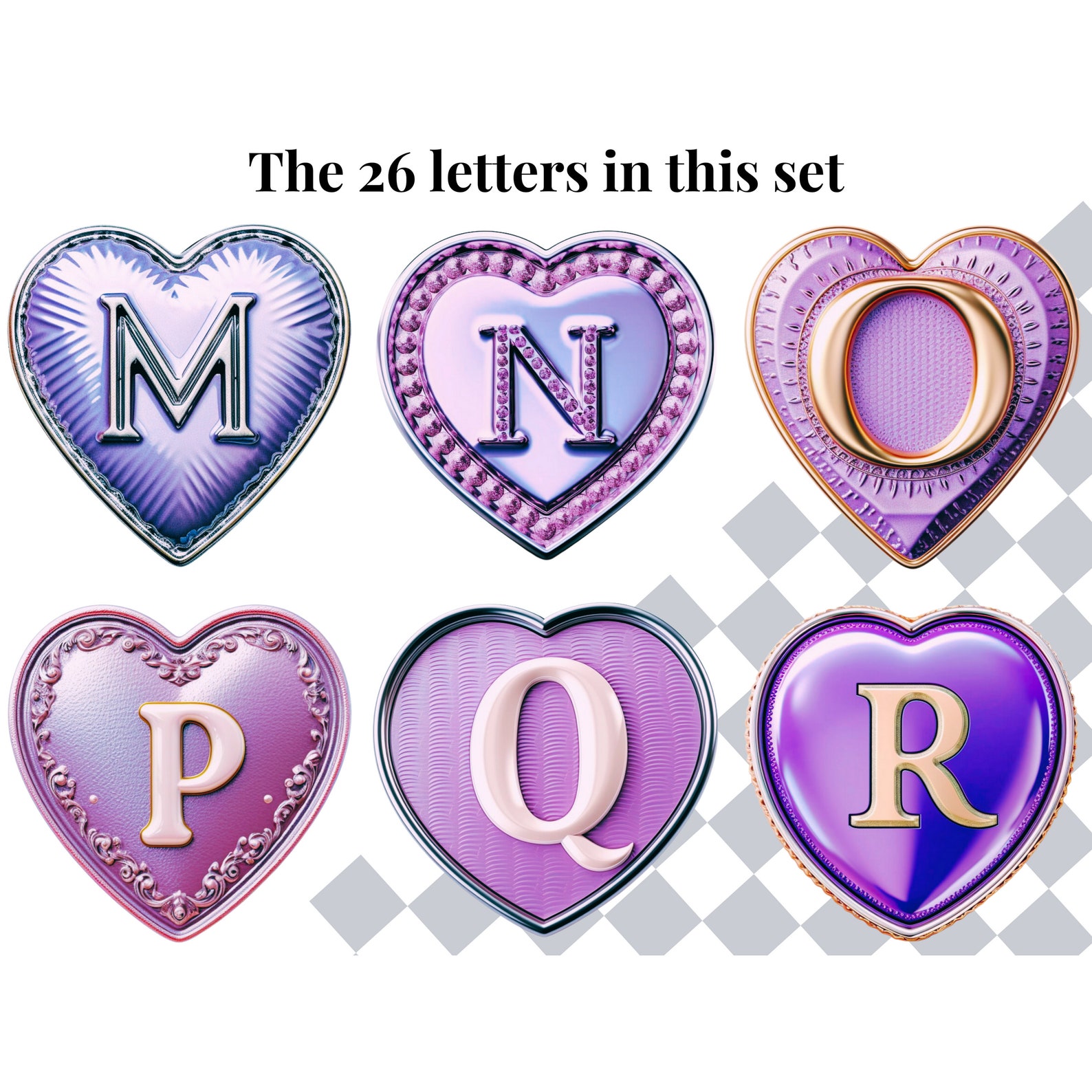 Purple Heart Alphabet Clipart: PNG Letters (digital Download) - Etsy