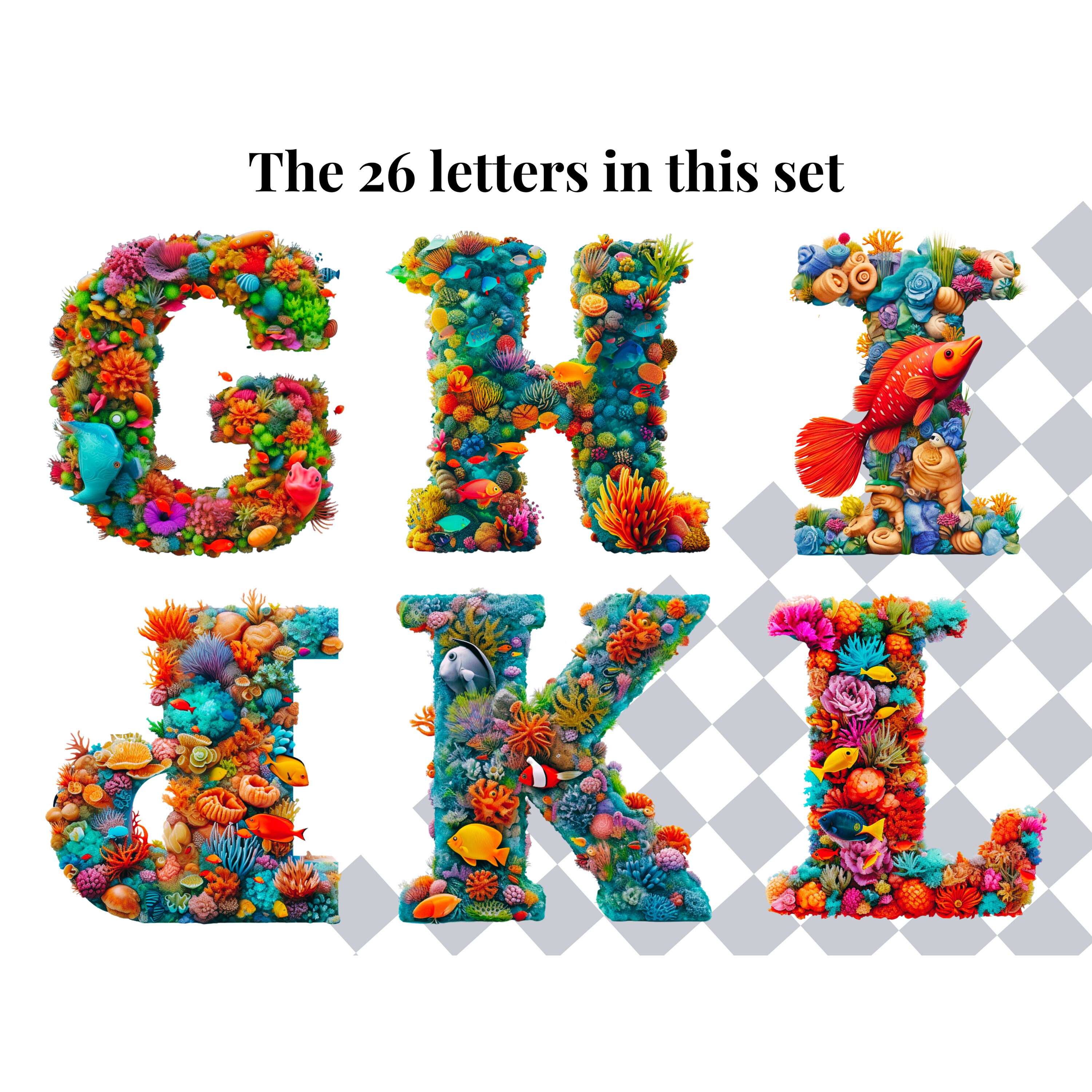 Under the Sea Alphabet: Fish Clipart PNG, Cricut Fonts (digital ...