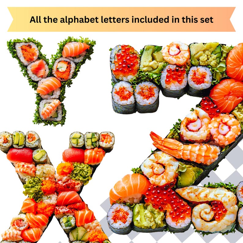 Sushi Clipart Alphabet Letters | Japanese Food PNG Images | Digital ...