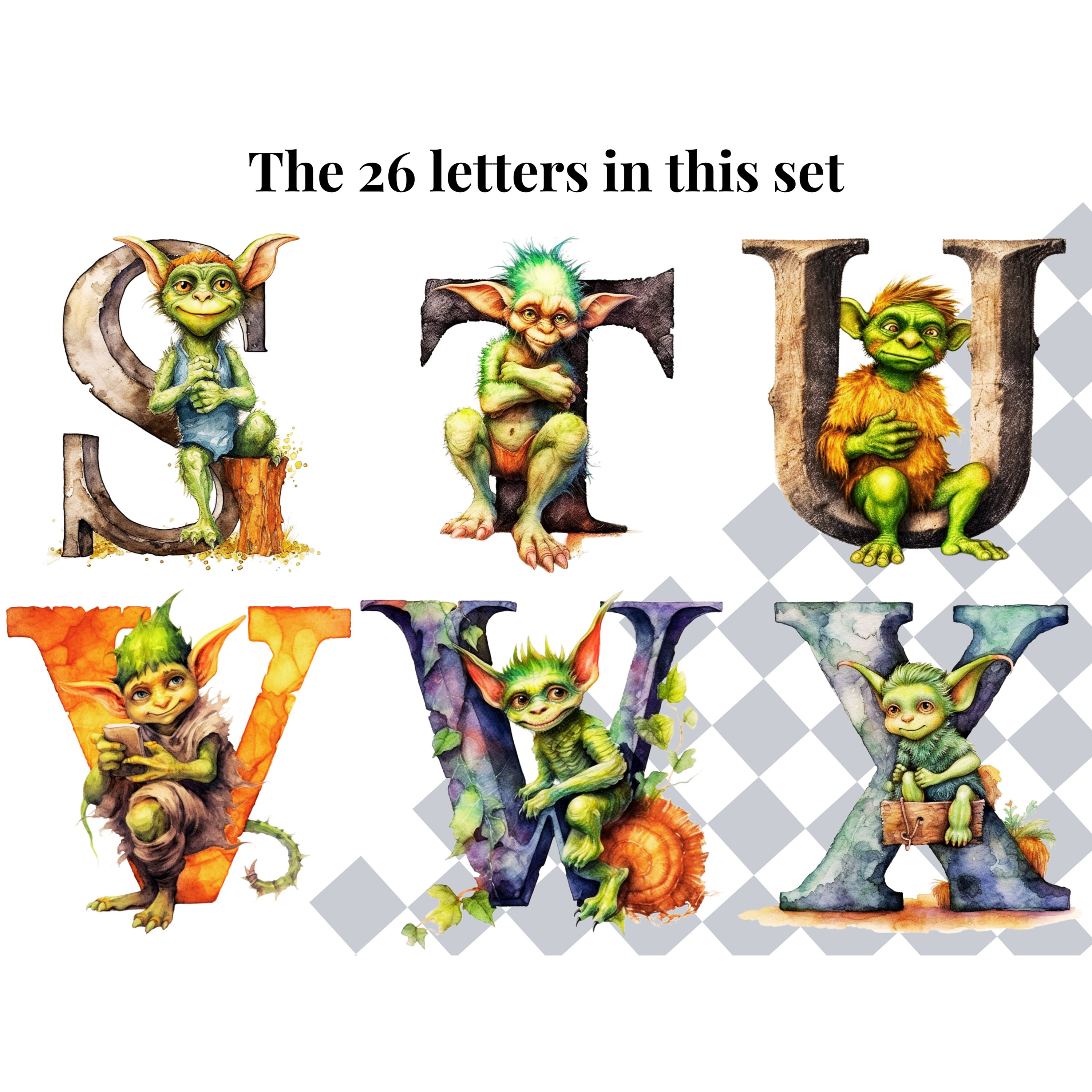 Goblin Clipart Alphabet Letters | Fantasy PNG Fonts | Green Character ...