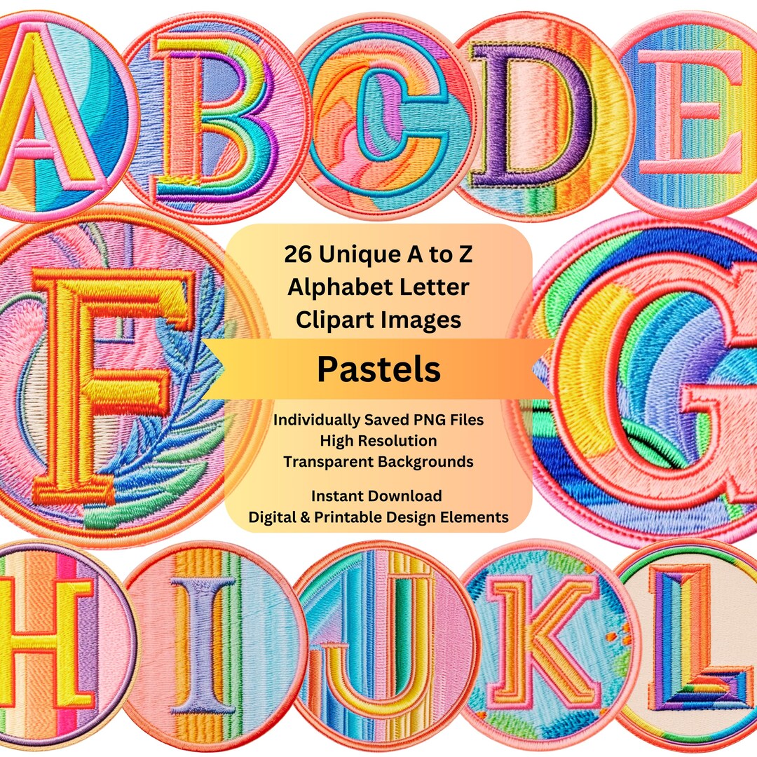 Pastel Clipart Alphabet Letters PNG Files for Digital Download ...