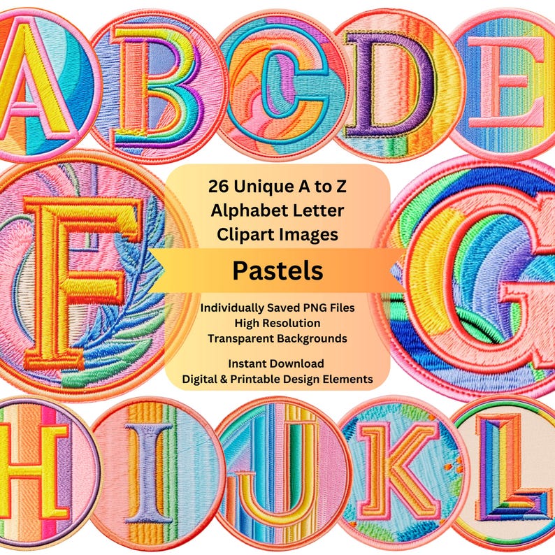 Pastel Clipart Alphabet Letters PNG Files for Digital Download ...