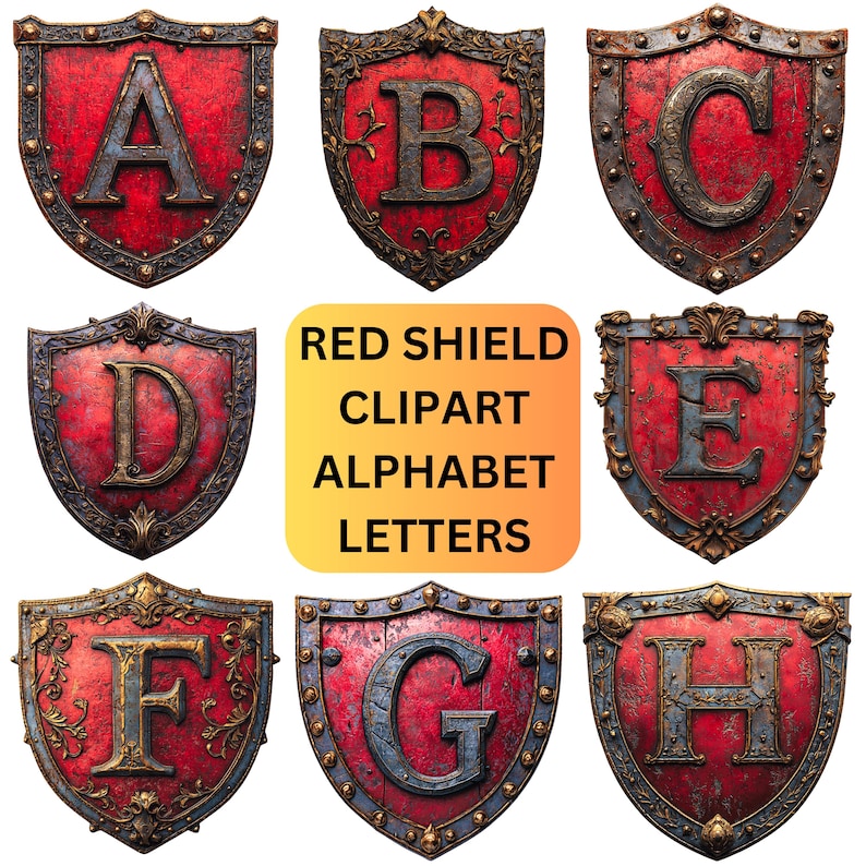 Digital Clipart Alphabet PNG for Shield Monogram Crest, Cosplay Armor ...