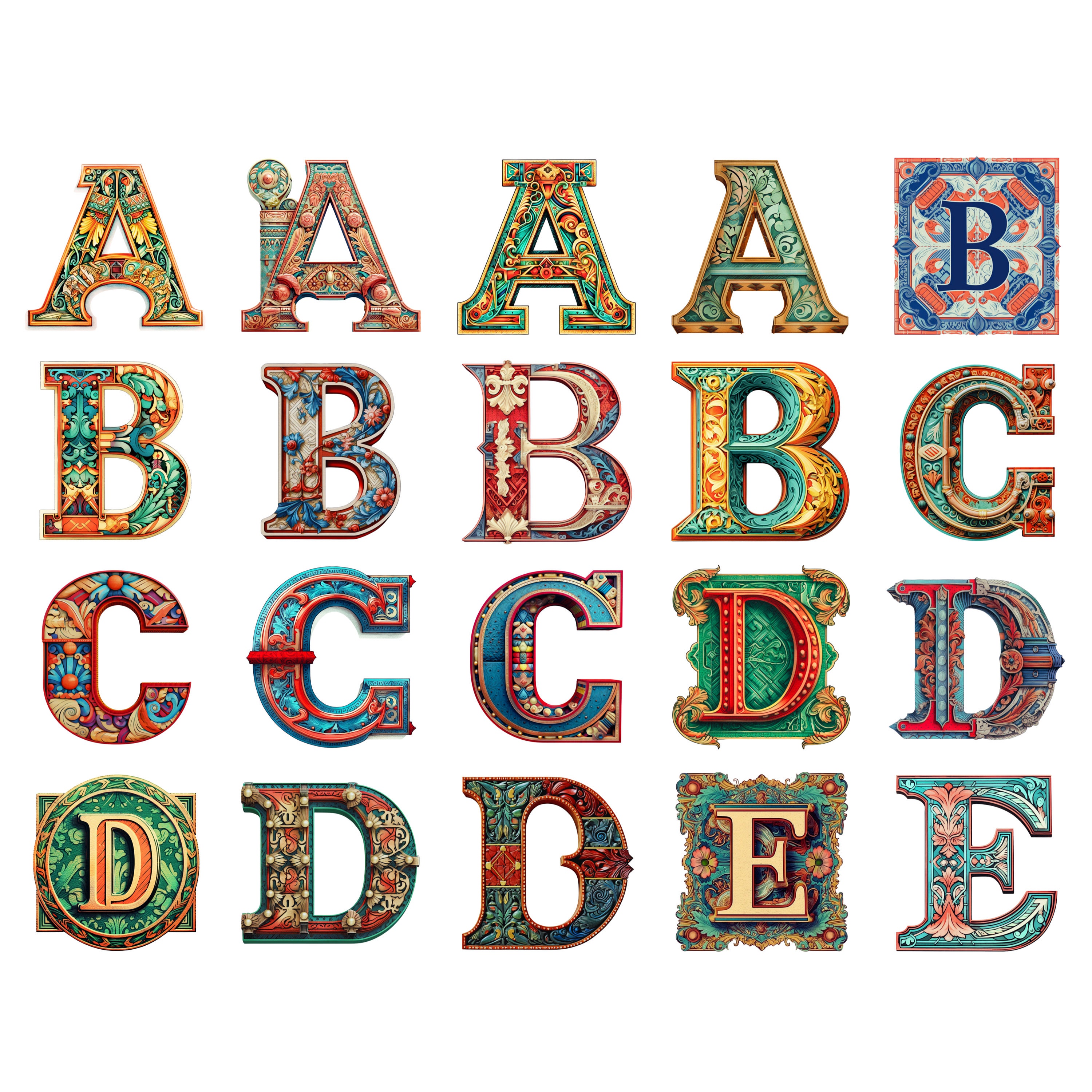 Retro Clipart Alphabet Letters PNG Files for Digital Download - Etsy
