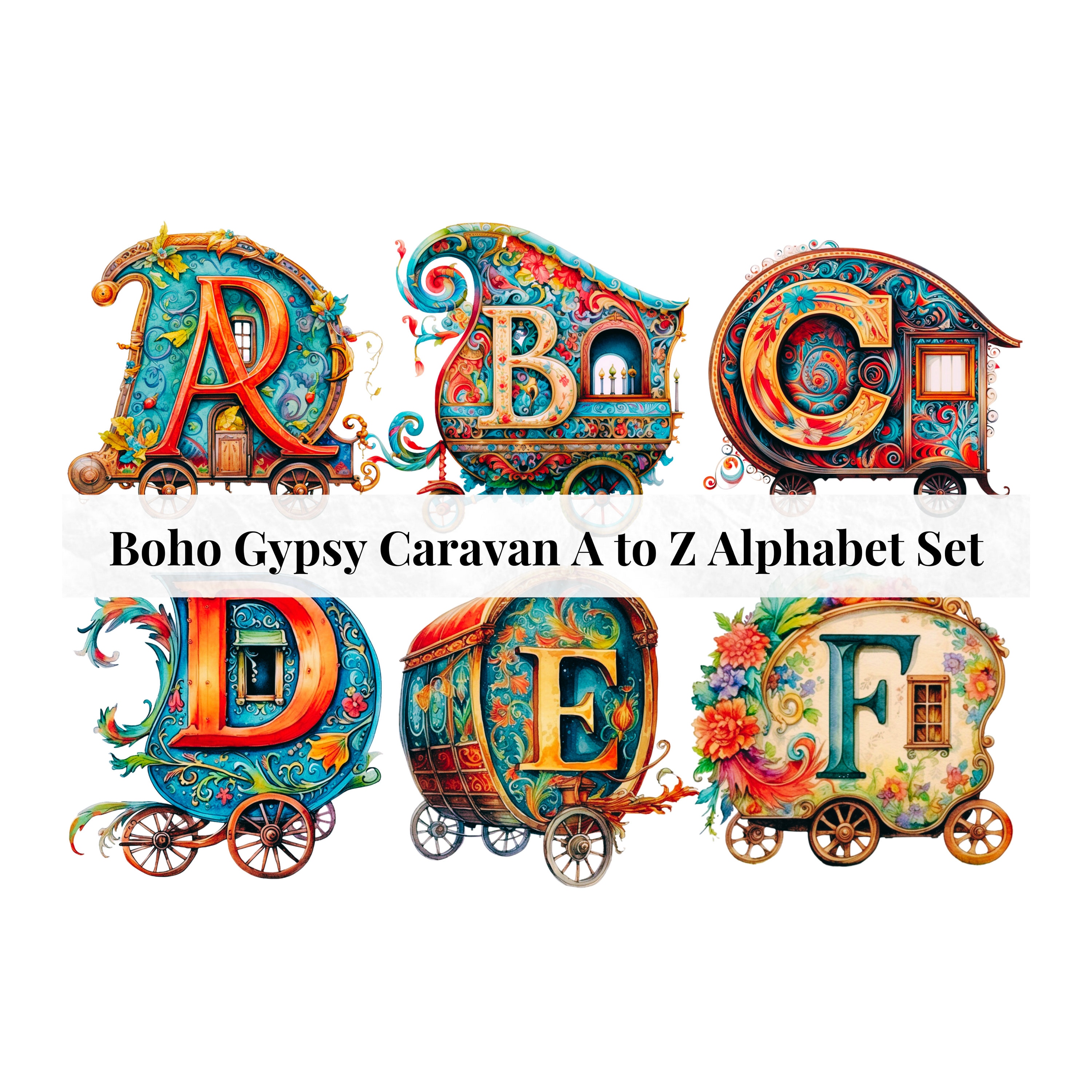 Boho Gypsy Clipart Alphabet Letters PNG Files for Digital Download ...
