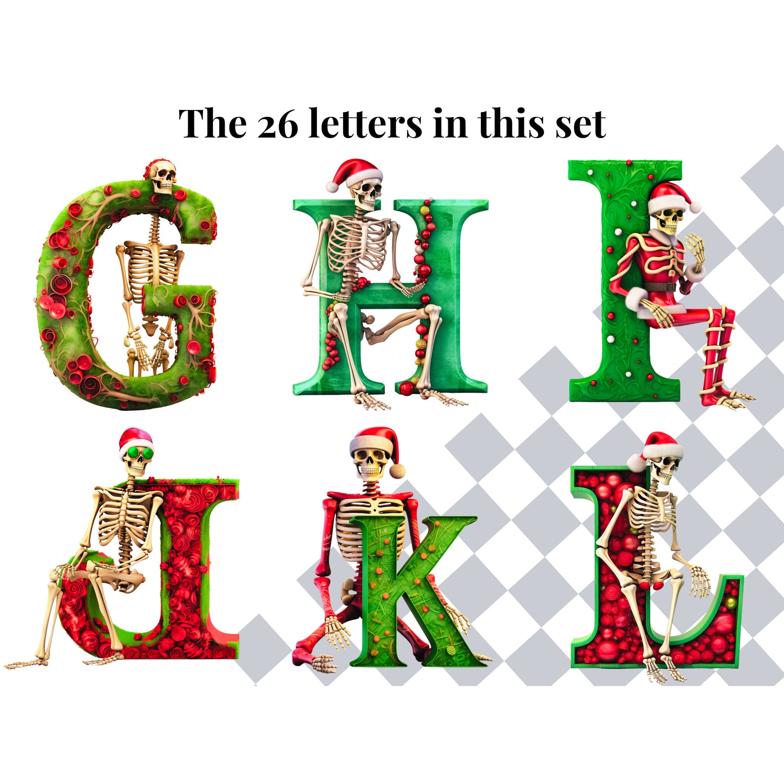 Skeleton Clipart Letters | PNG Christmas Fonts | Quirky Xmas Character ...
