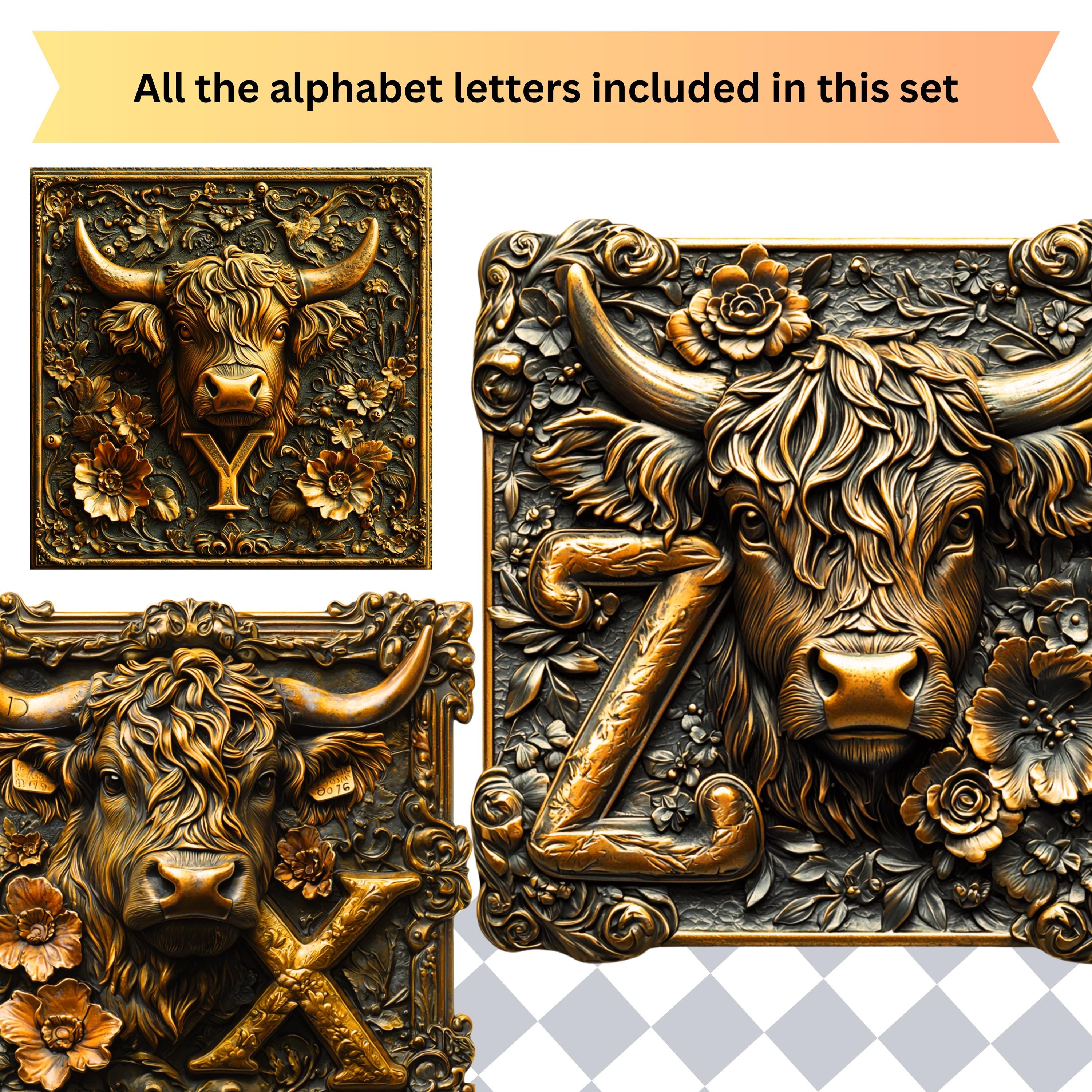 Highland Cow Clipart Farm Animal PNG Alphabet Letters for Fonts for ...