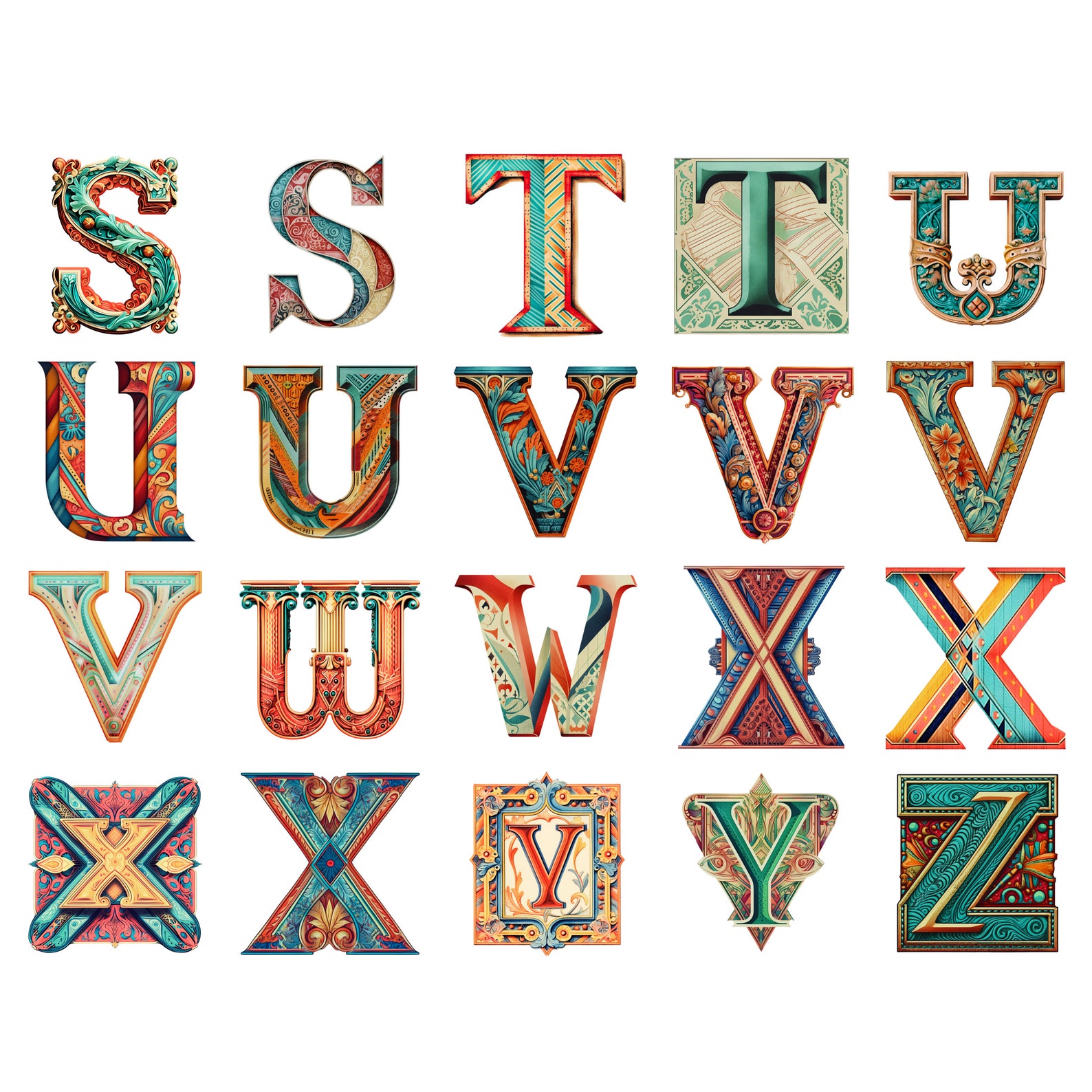 Retro Clipart Alphabet Letters PNG Files for Digital Download ...