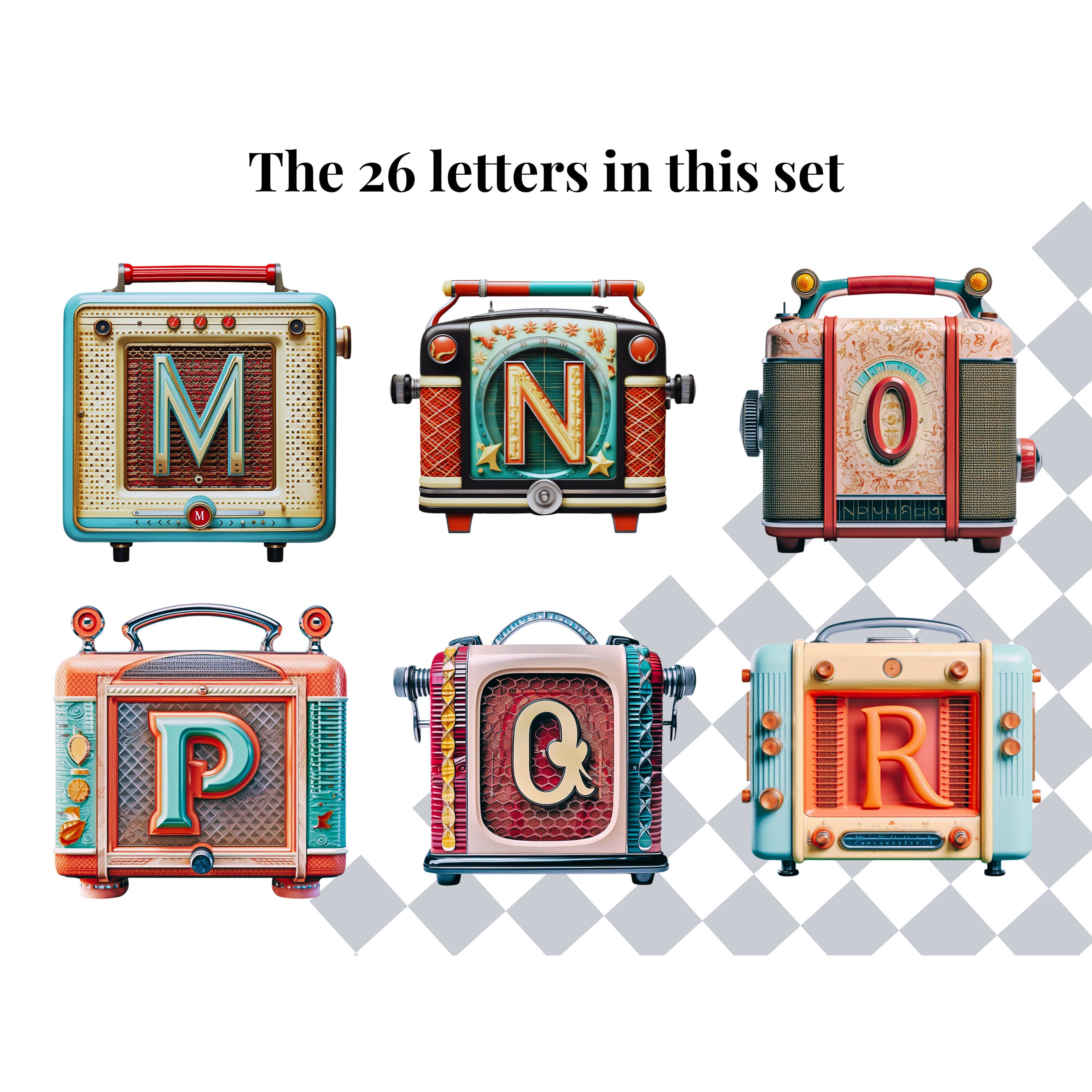 Retro Clipart Radio Alphabet Letters | Music Themed Fonts | Digital ...