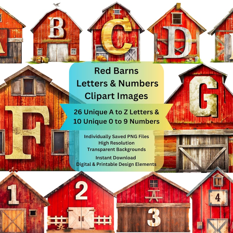 Red Barn Alphabet Clipart: PNG Letters and Numbers (digital Download ...