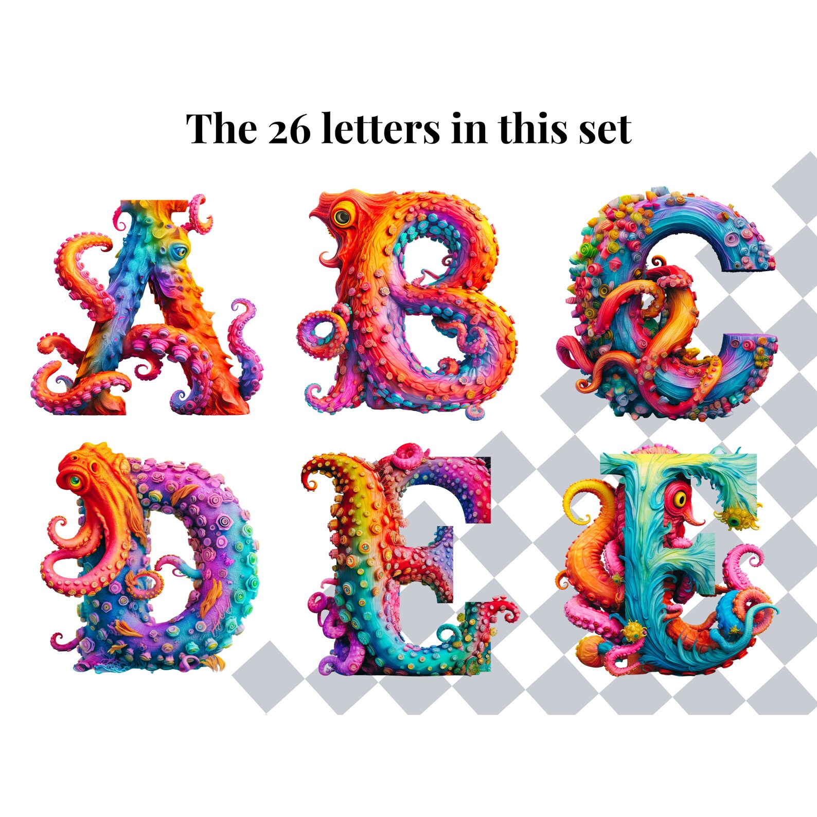 Octopus Clipart Animal Alphabet Letters PNG for Under the Sea - Etsy ...