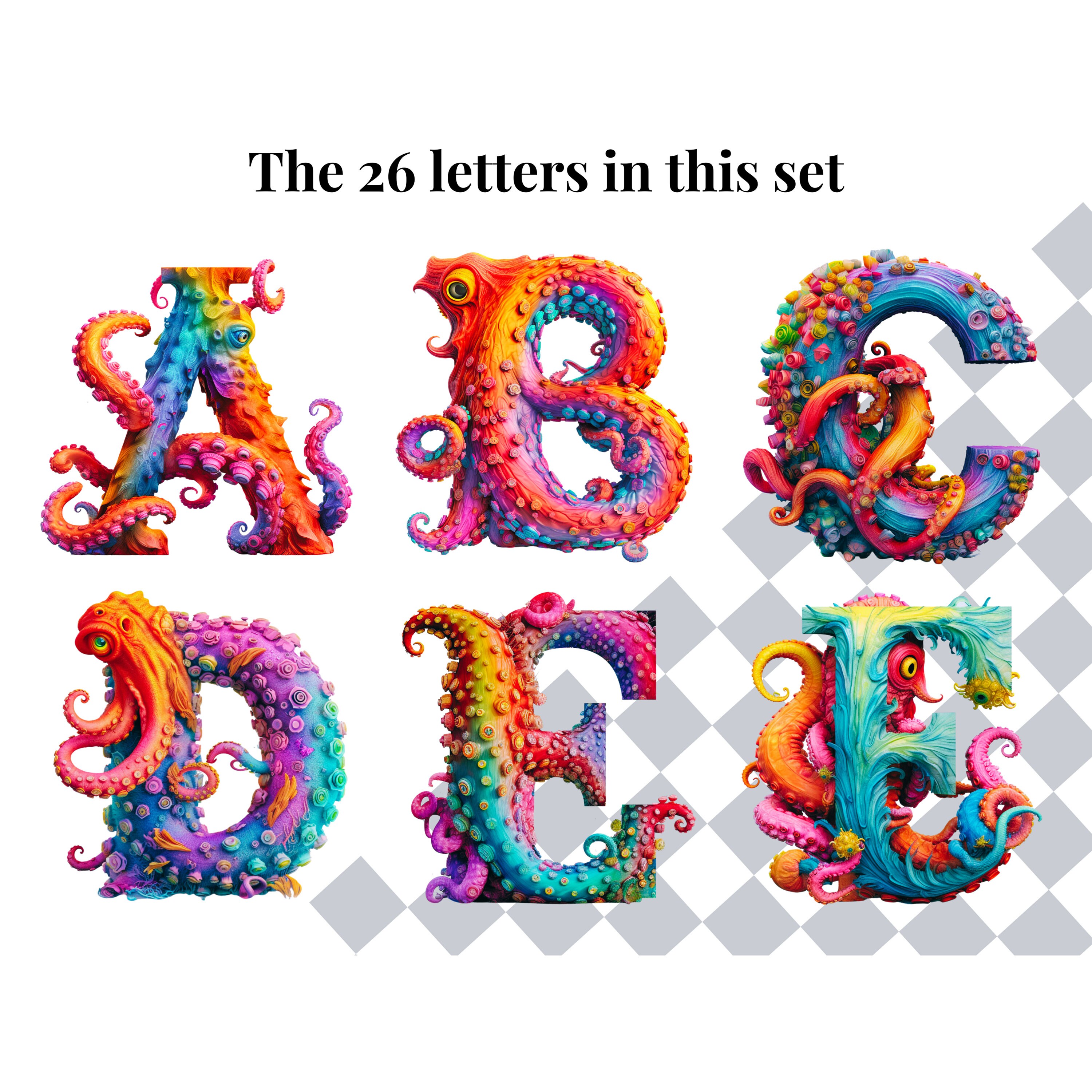 Octopus Clipart Animal Alphabet Letters PNG for Under the Sea Cute ...