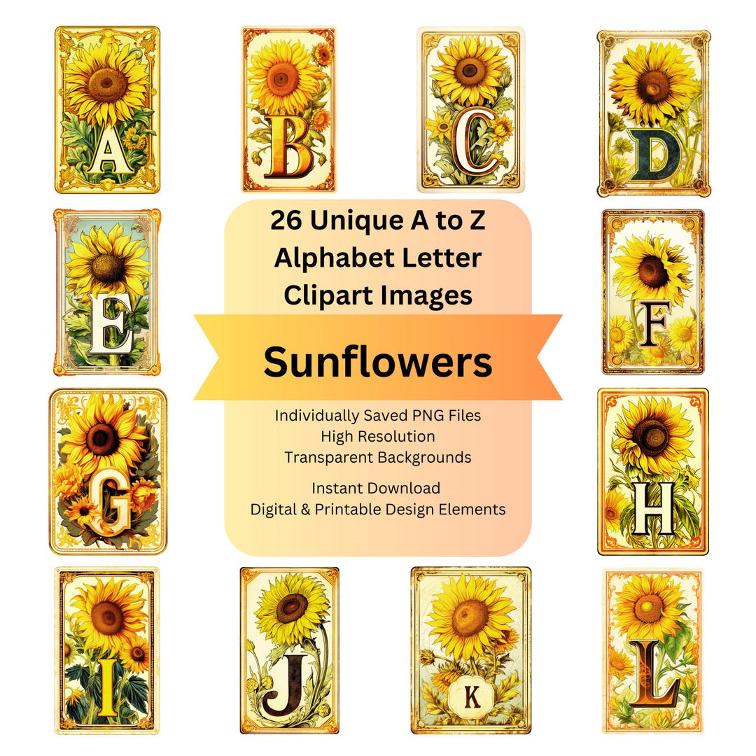 Sunflower Alphabet Letter Digital Prints for Floral Decoupage Printable ...
