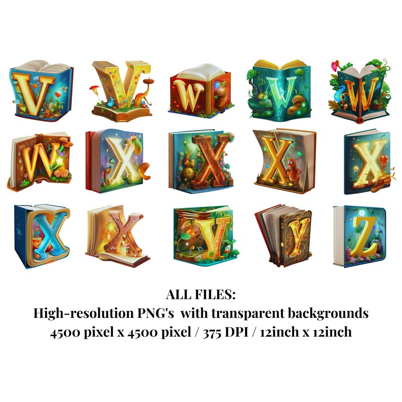 Book Clipart Alphabet Letters PNG Files for Fantasy Library ...