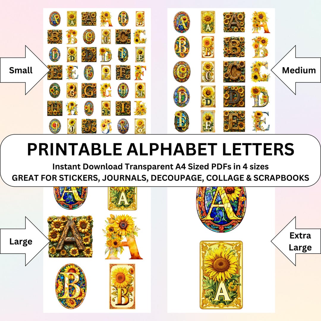 Sunflower Alphabet Stickers: Printable Paper Collage, Junk Journal ...