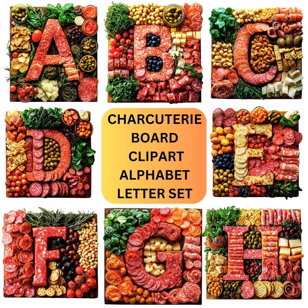 Charcuterie Food Alphabet Clipart: A-Z Letters (PNG Digital Download ...