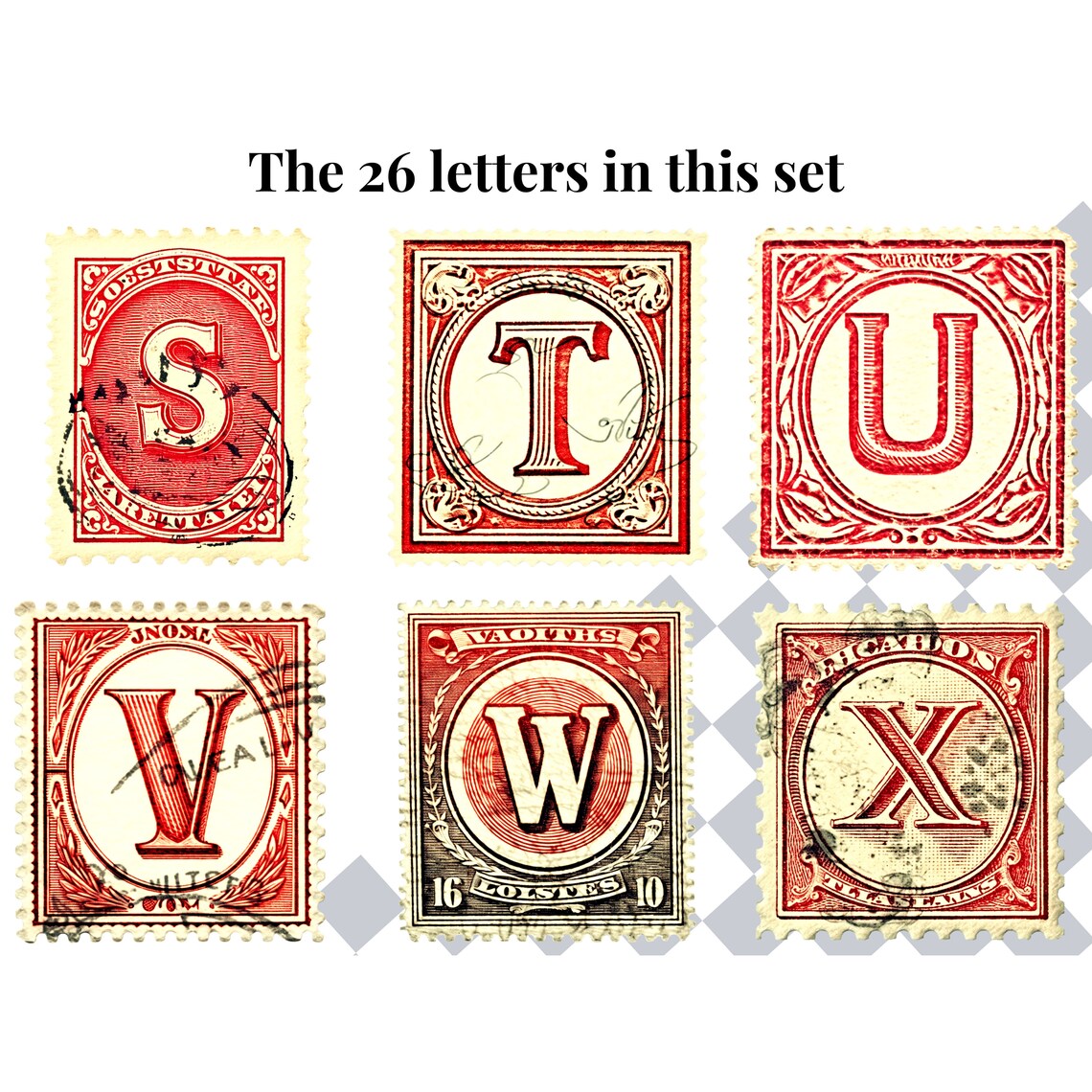 Red Alphabet Letter PNG Files | Postage Stamp Clipart Fonts | Vintage ...