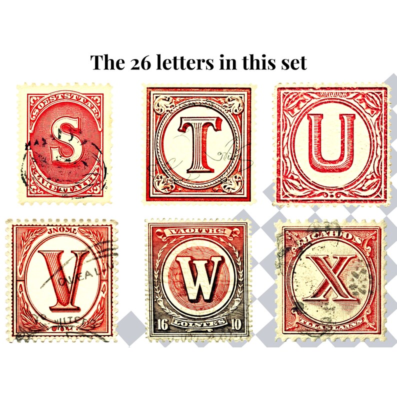 Postage Stamp Clipart Alphabet: Vintage Ephemera PNG (digital Download ...