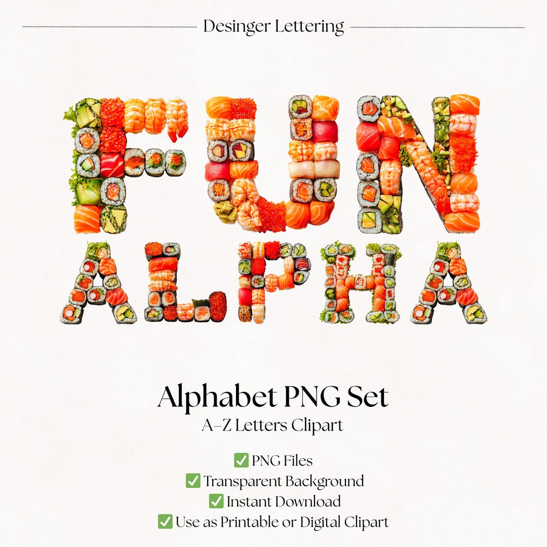 Sushi Clipart Alphabet Letters | Japanese Food PNG Images | Digital ...