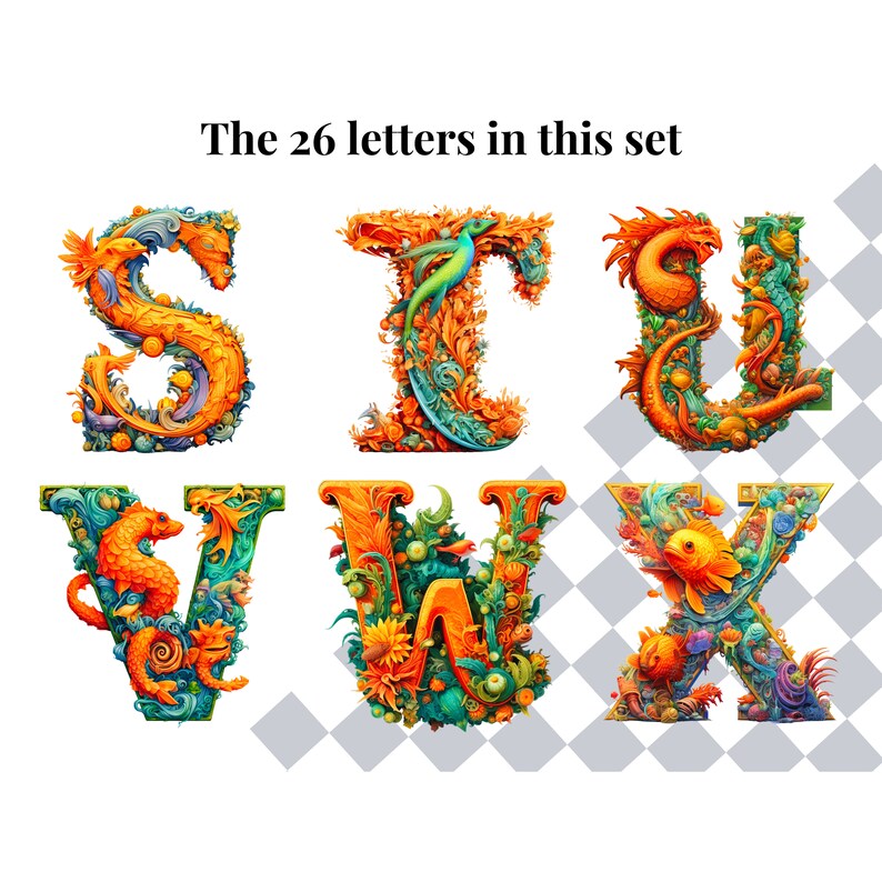 Sea Creature Clipart Alphabet Letters | Fantasy Fonts | Ocean Life ...