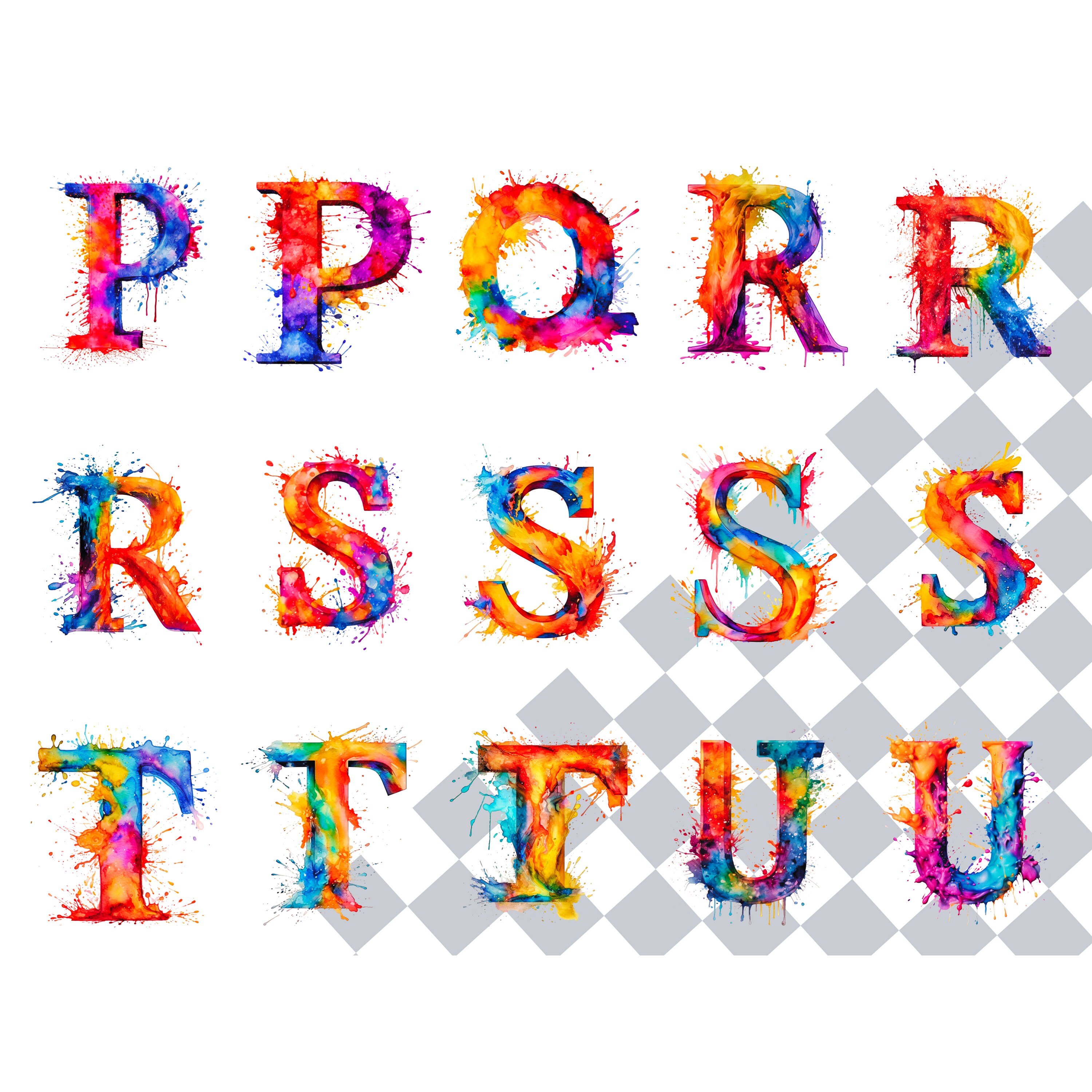 Watercolor Clipart Alphabet Letters | PNG Rainbow Fonts | Bright ...