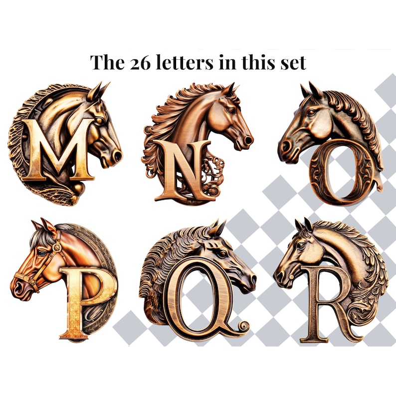 Horse Clipart Alphabet: Bronze Western Letters PNG (digital Download ...