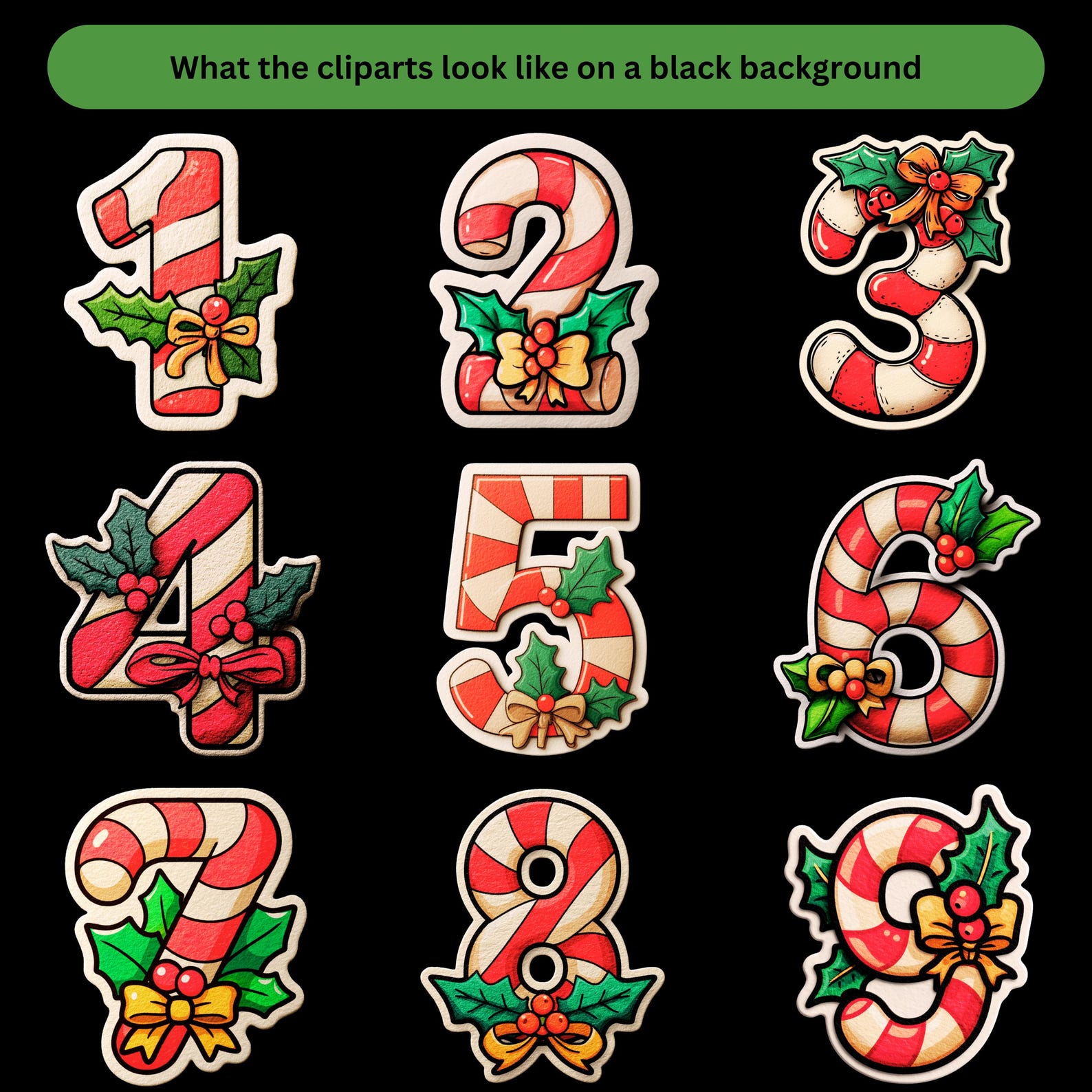 Candy Cane Christmas Alphabet Letters & Numbers, Candy Cane PNG Fonts ...