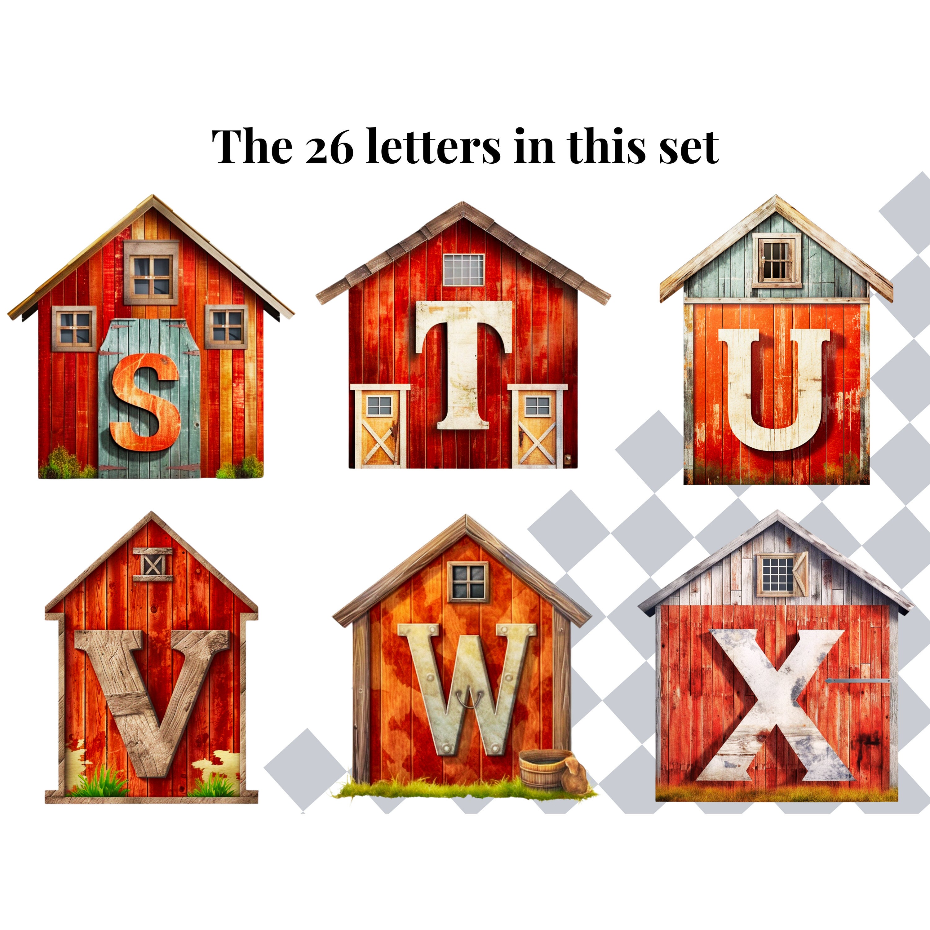 Farm Barn Clipart Alphabet Letters PNG Files for Farmhouse Digital ...