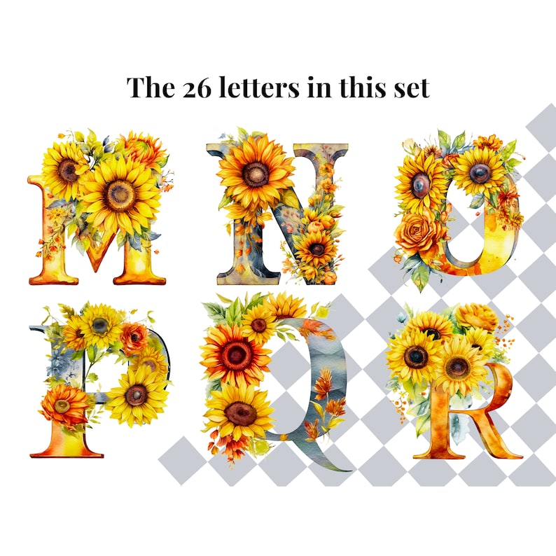 Sunflower PNG Letters | Clipart Floral Alphabet | Yellow Flower Fonts ...