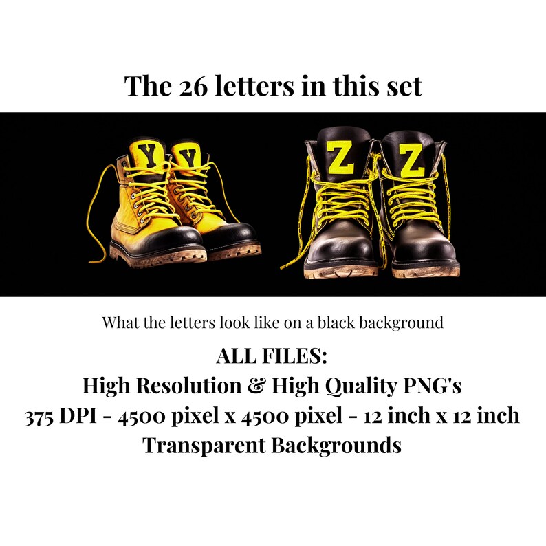 Construction Work Boot Alphabet Clipart: A-Z PNG Files (digital ...