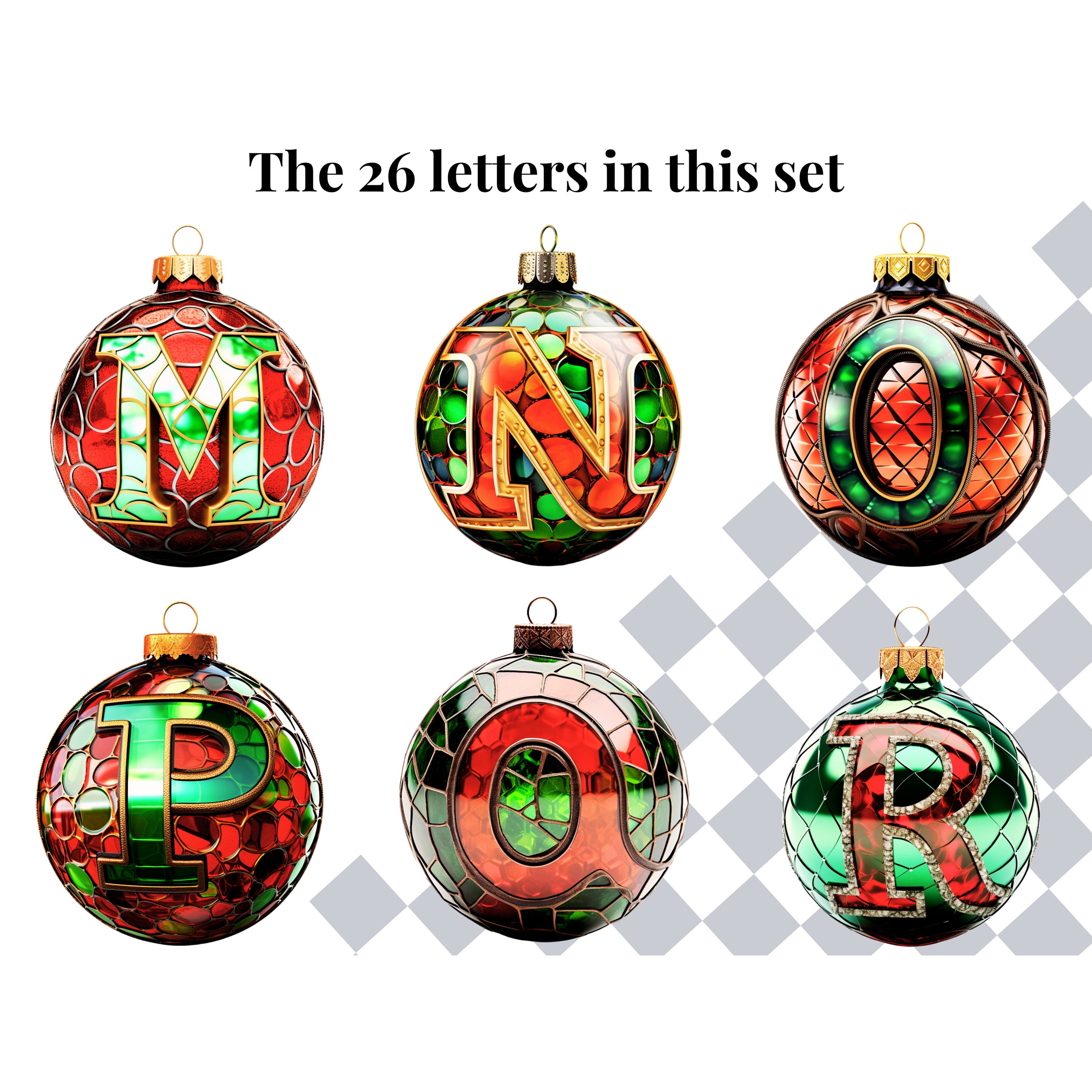 Christmas Clipart Alphabet Letters PNG Files for Stained Glass Digital ...