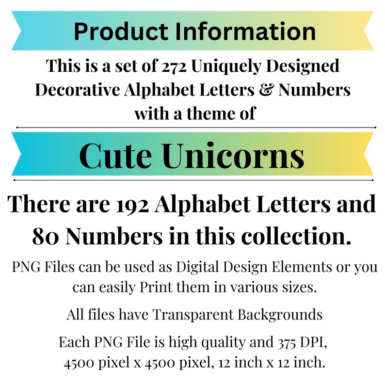 Unicorn Alphabet Clipart: Rainbow Letters & Numbers (PNG Digital ...