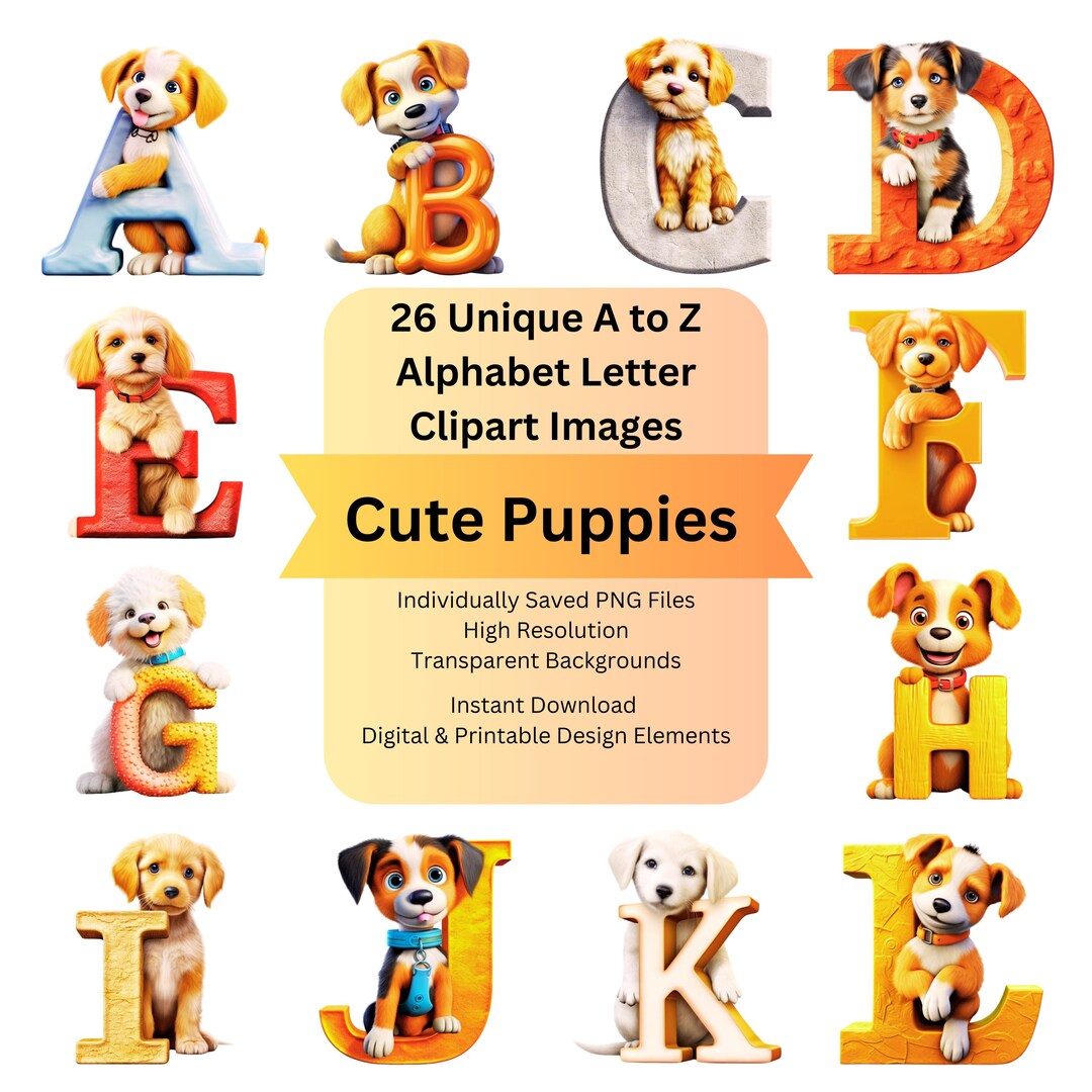 Dog Clipart Animal Alphabet Letters PNG for Instant Download Digital ...