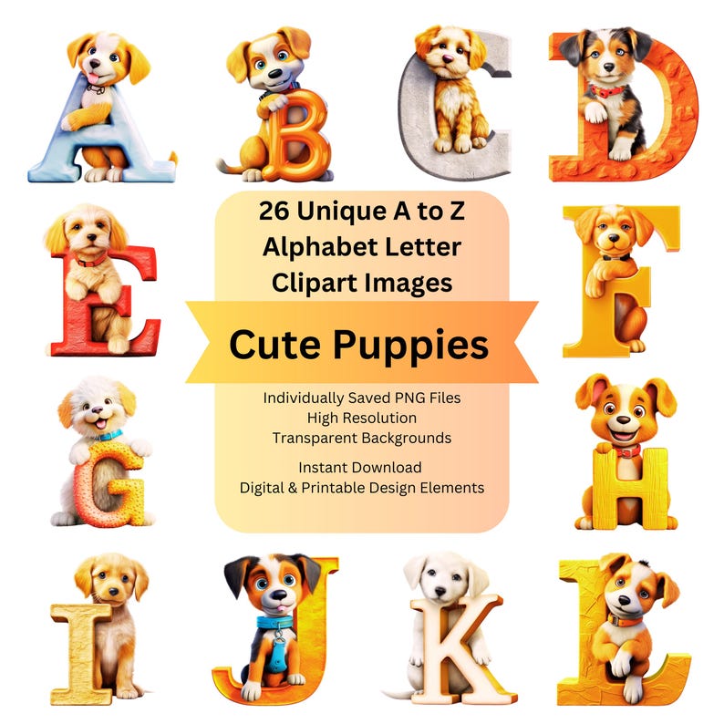 Dog Clipart Animal Alphabet Letters PNG for Instant Download Digital ...