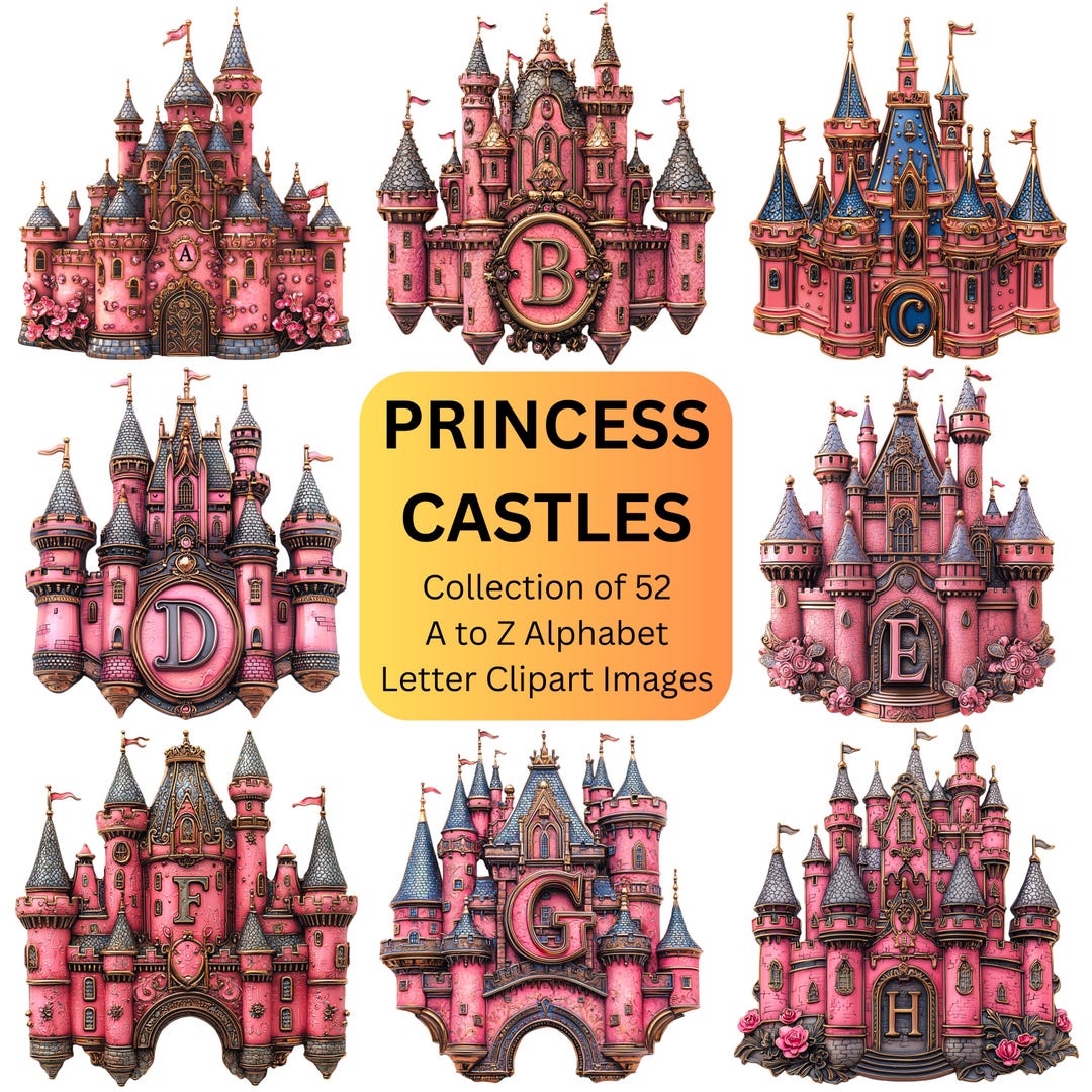Pink Princess Castle Alphabet Clipart: A-Z Letters (digital Download ...