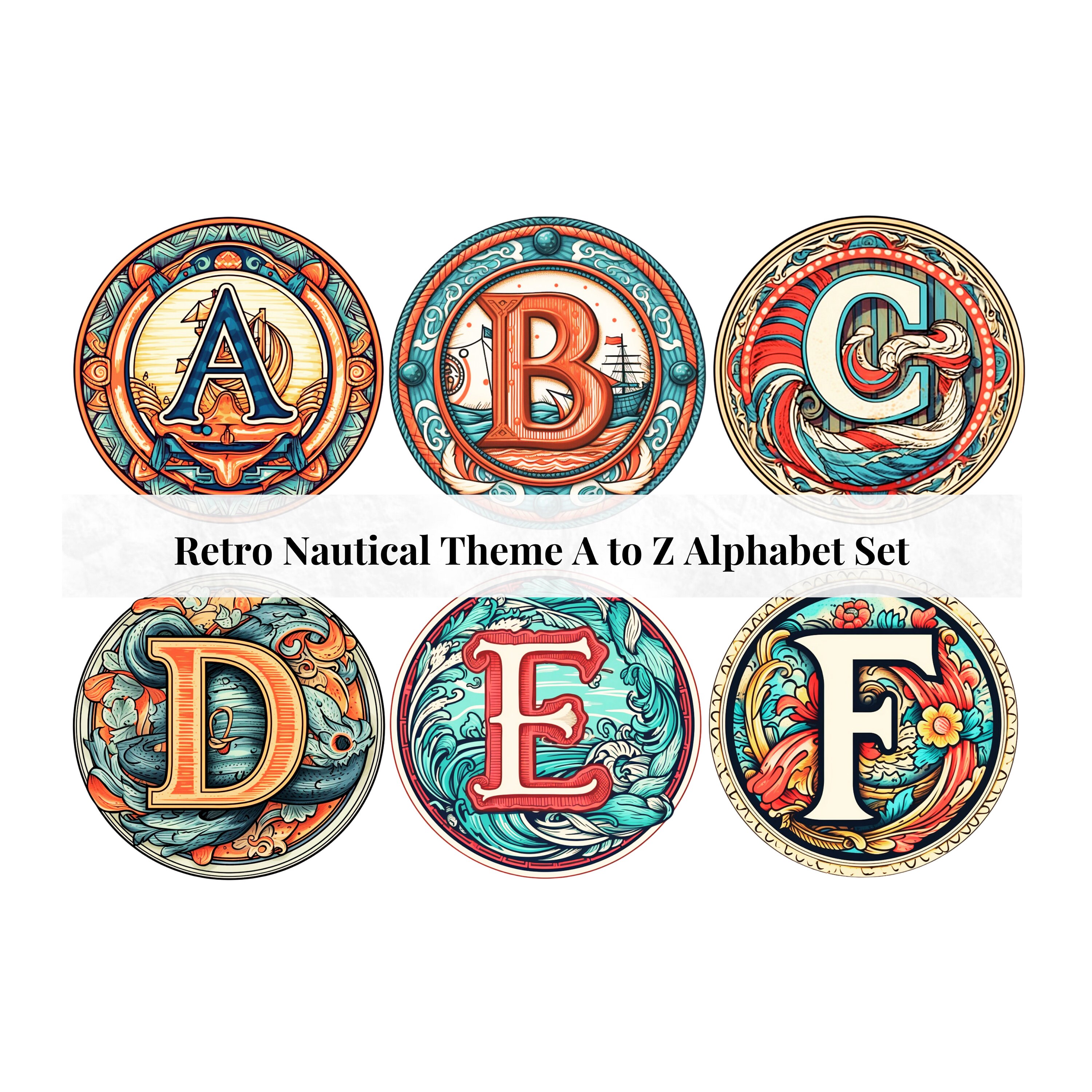 Retro Nautical Clipart Alphabet Letters PNG for Downloadable - Etsy