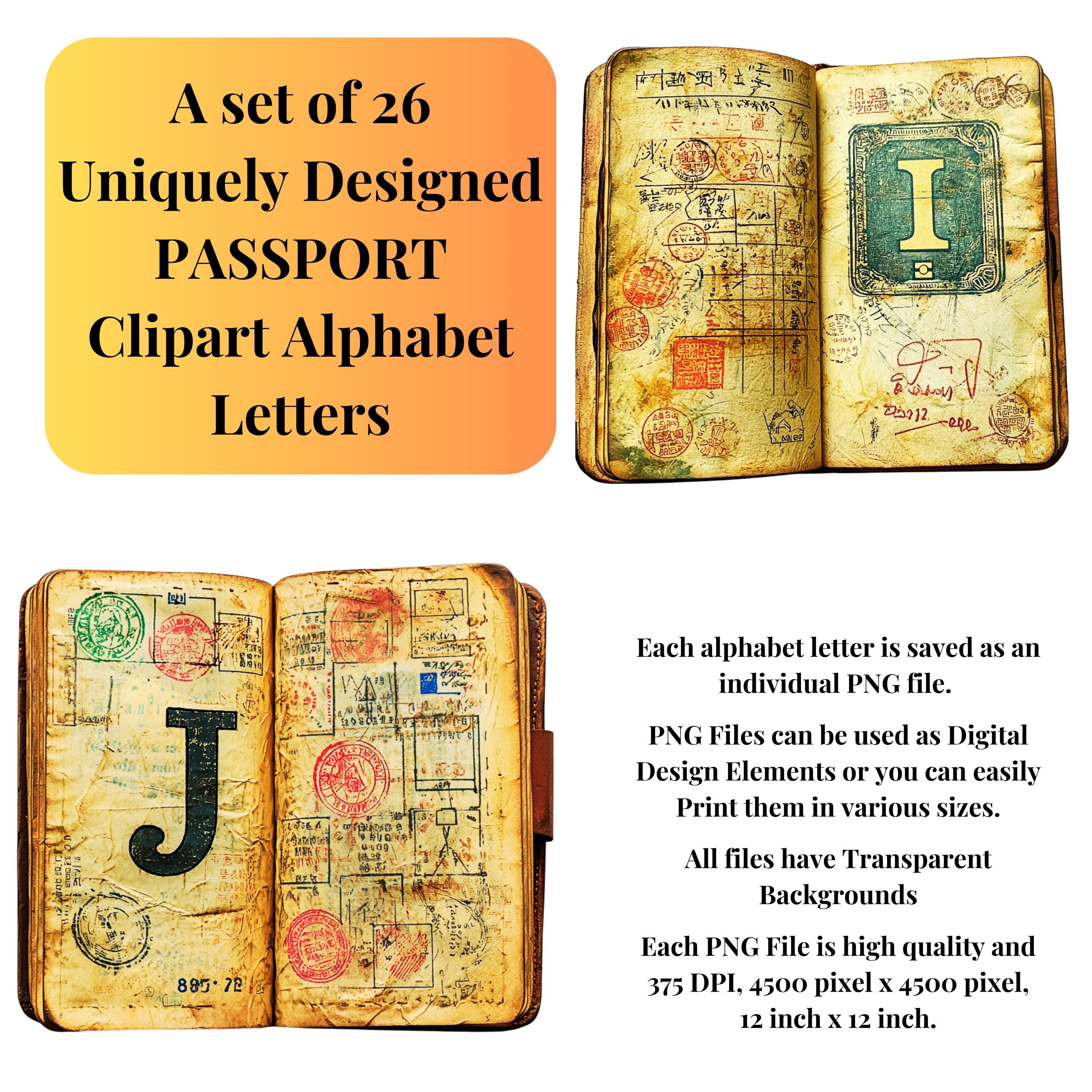 Passport Alphabet Clipart: World Travel Letters, DIY Scrapbook (PNG ...