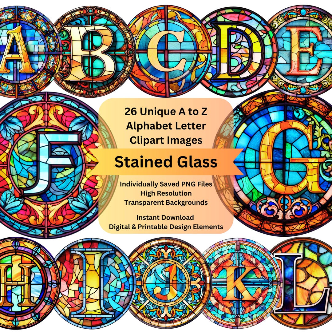 Stained Glass Clipart Alphabet Letters PNG Files for Digital Download ...