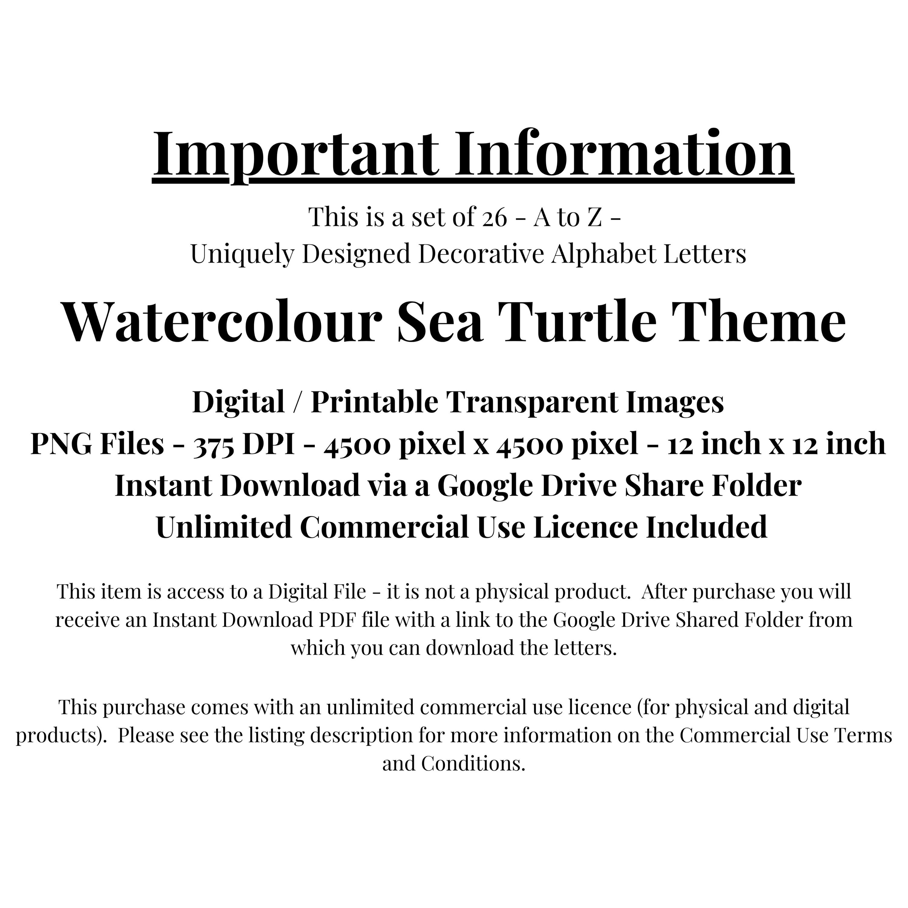 Sea Turtle PNG Watercolor Animals Alphabet Clipart for Under the Sea ...